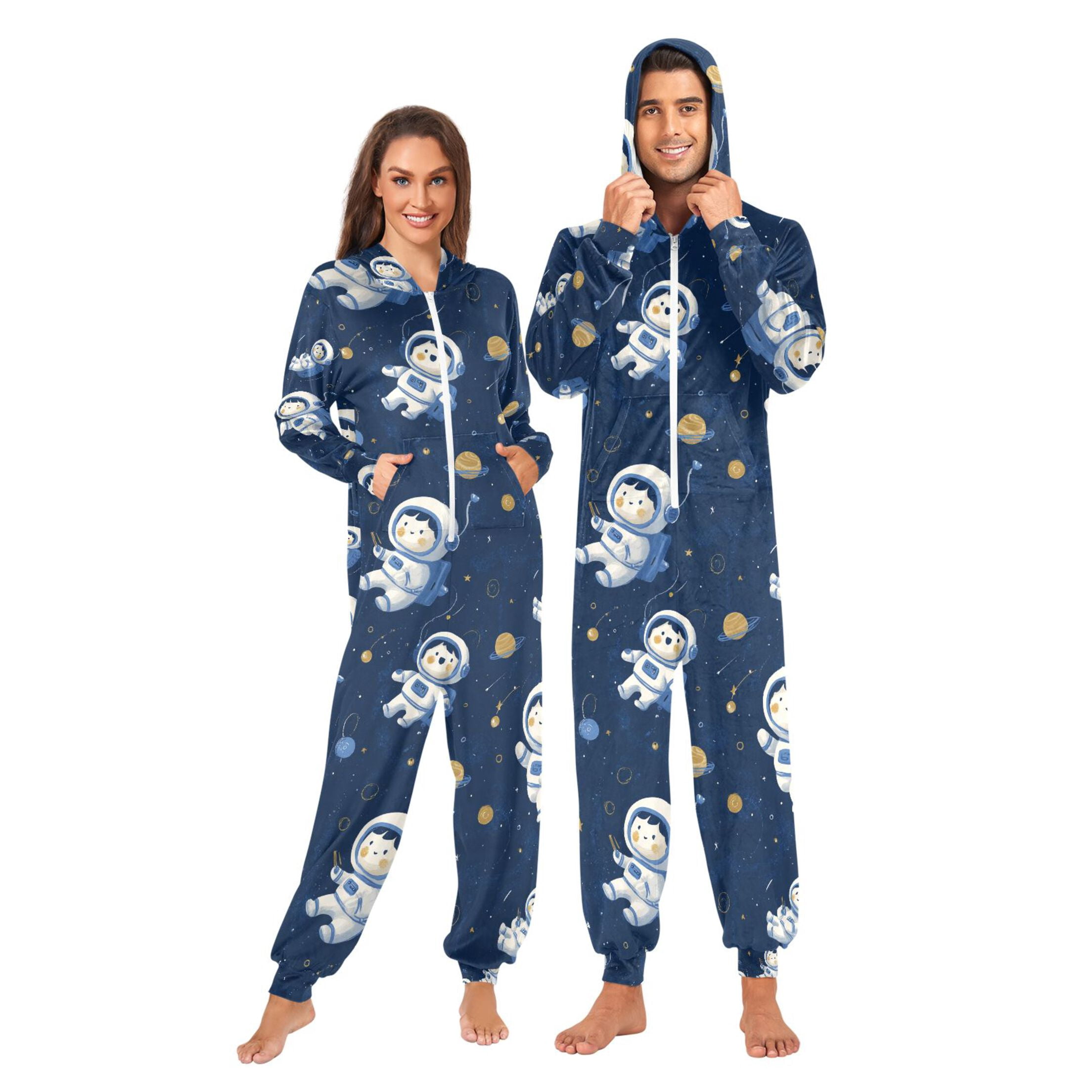 Adult Christmas Onesie Cute Astronaut Adult Zipper One-Piece Pajamas ...