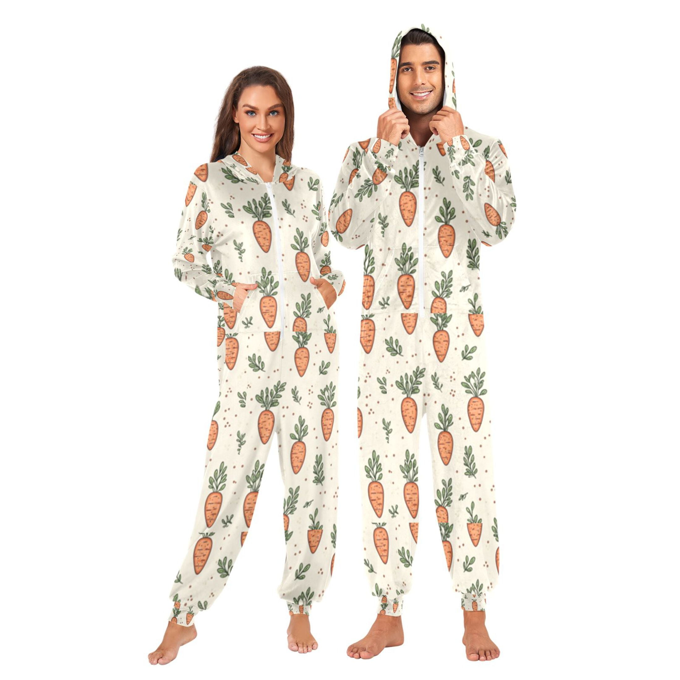 Adult Christmas Onesie Cute Carrot Pattern Zipper One-Piece Pajamas ...