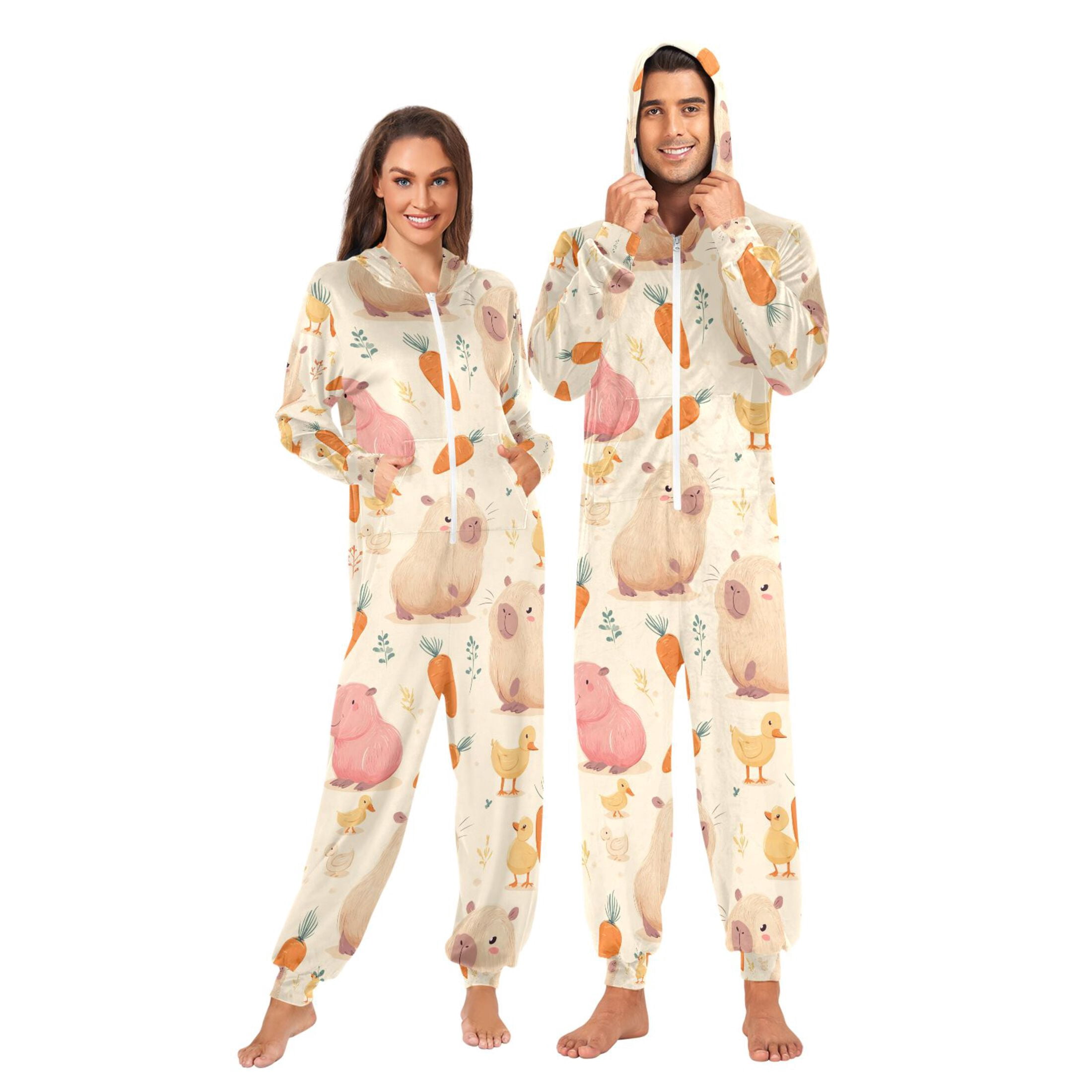 Adult Christmas Onesie Cute Cartoon Capybara Adult Zipper One-Piece ...
