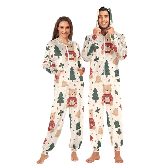 Adult Christmas Onesie Christmas Tree and Bows Adult Zipper One-Piece ...
