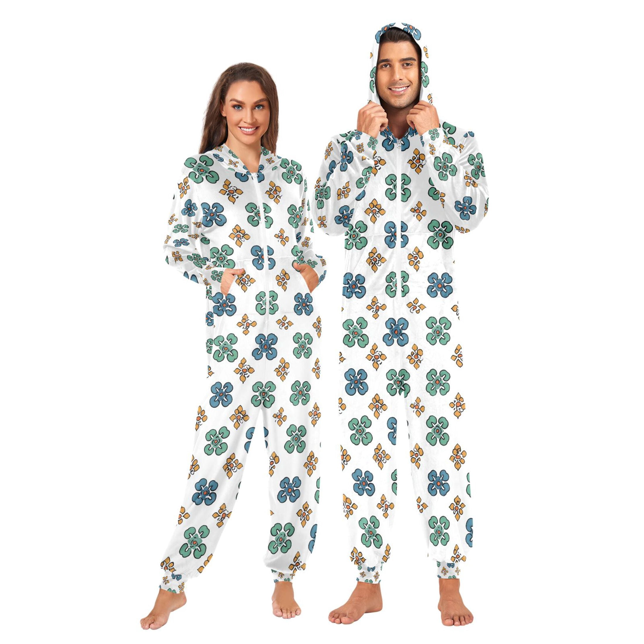 Adult Christmas Onesie Cute Flowers Adult Zipper One-Piece Pajamas ...
