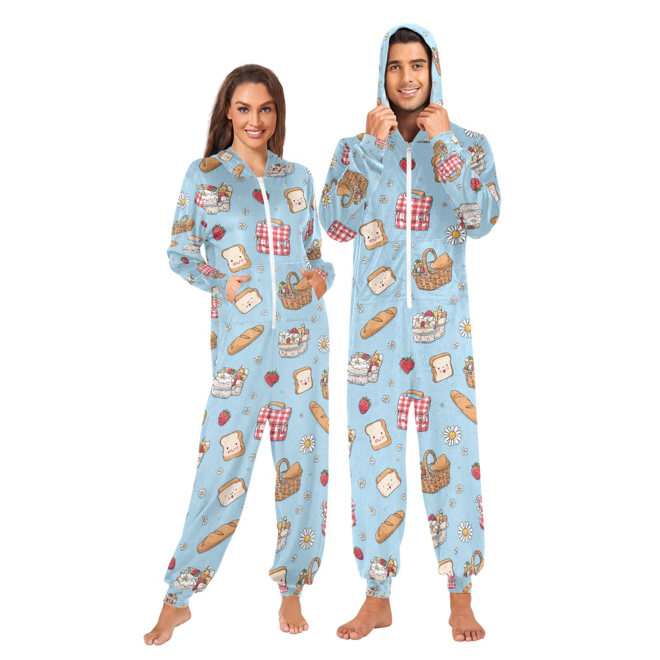 Adult Christmas Onesie Cute Picnic Elements Adult Zipper One-Piece ...