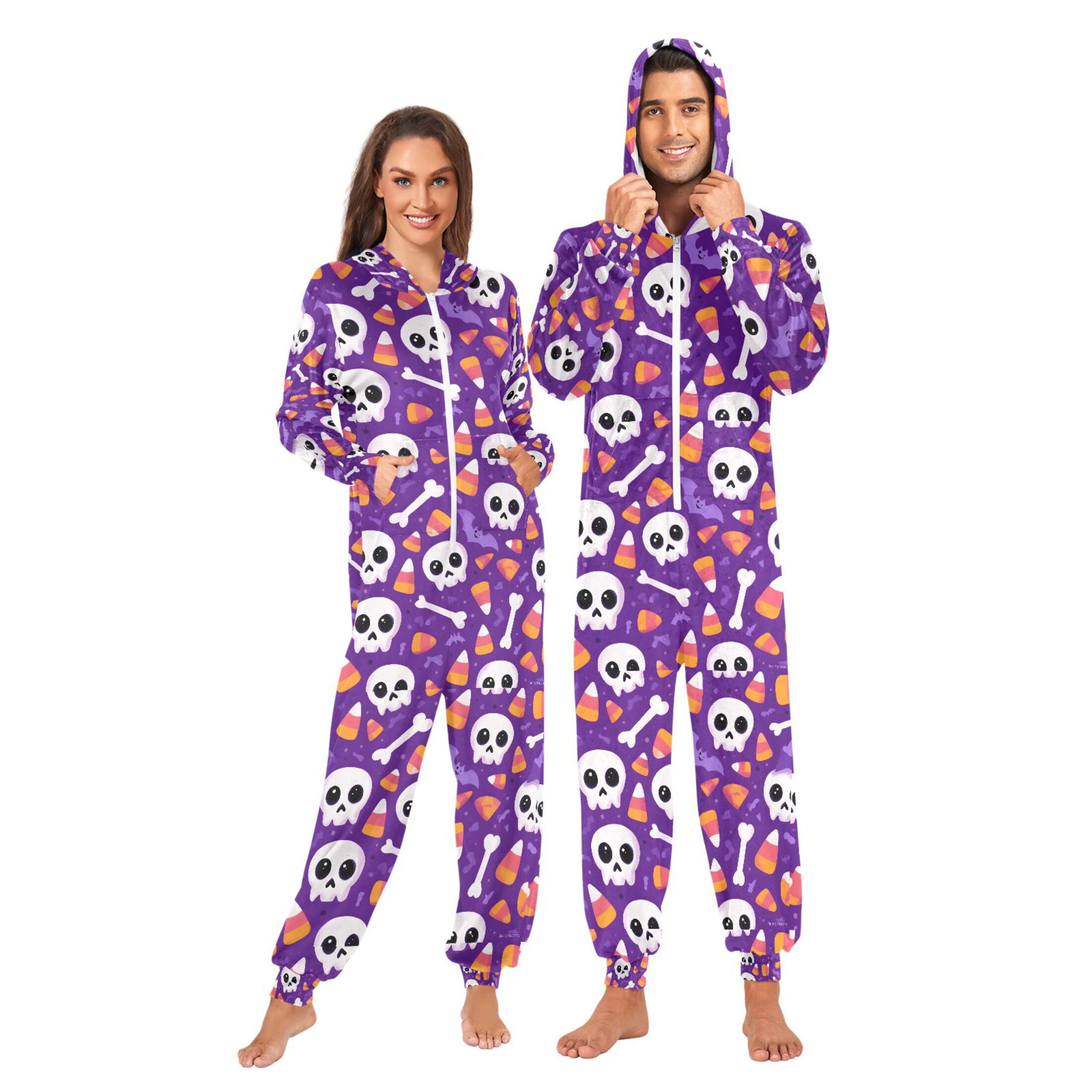 Adult Christmas Onesie Cute Skull and Bones Adult Zipper One-Piece ...