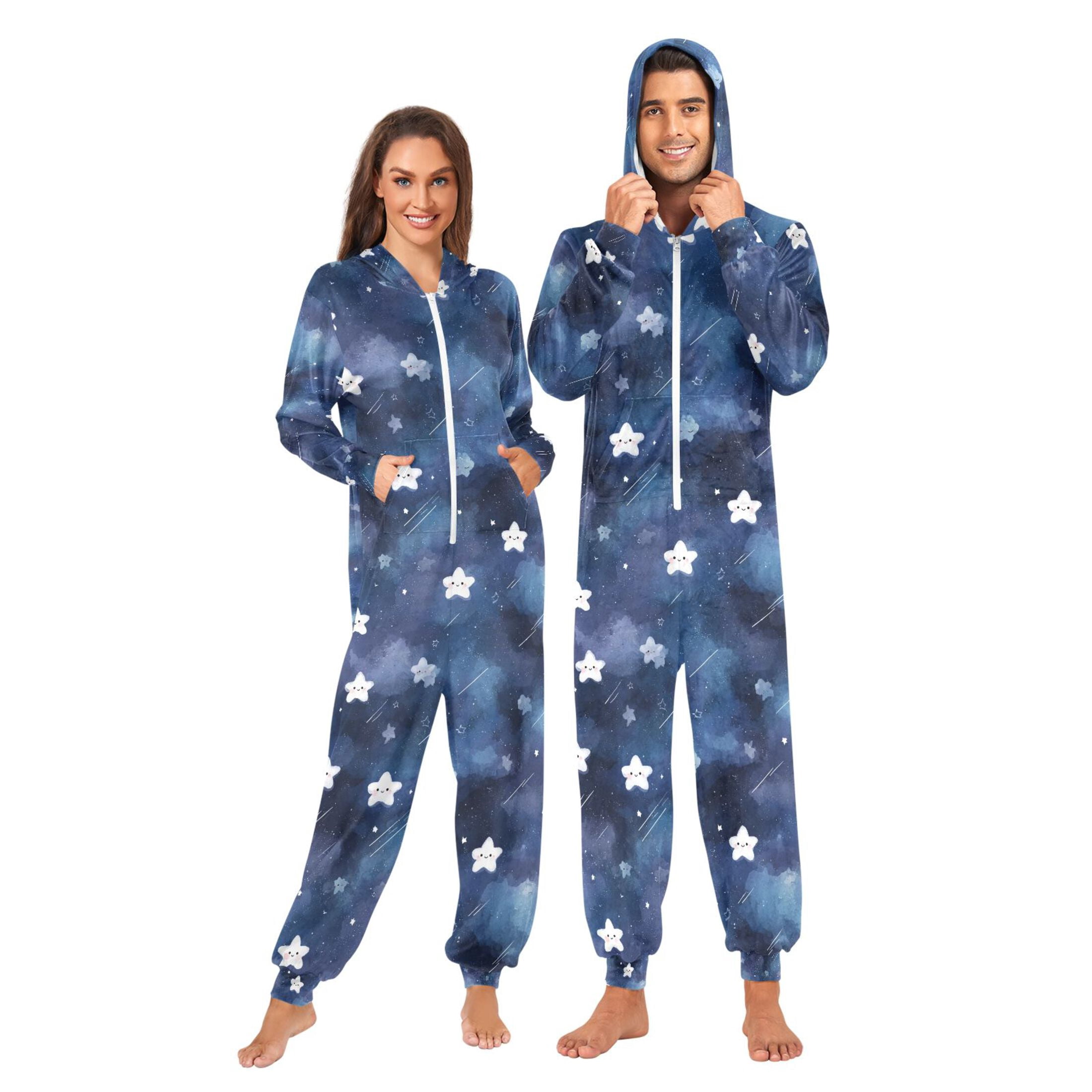 Adult Christmas Onesie Cute Stars and Shooting Stars Adult Zipper One ...