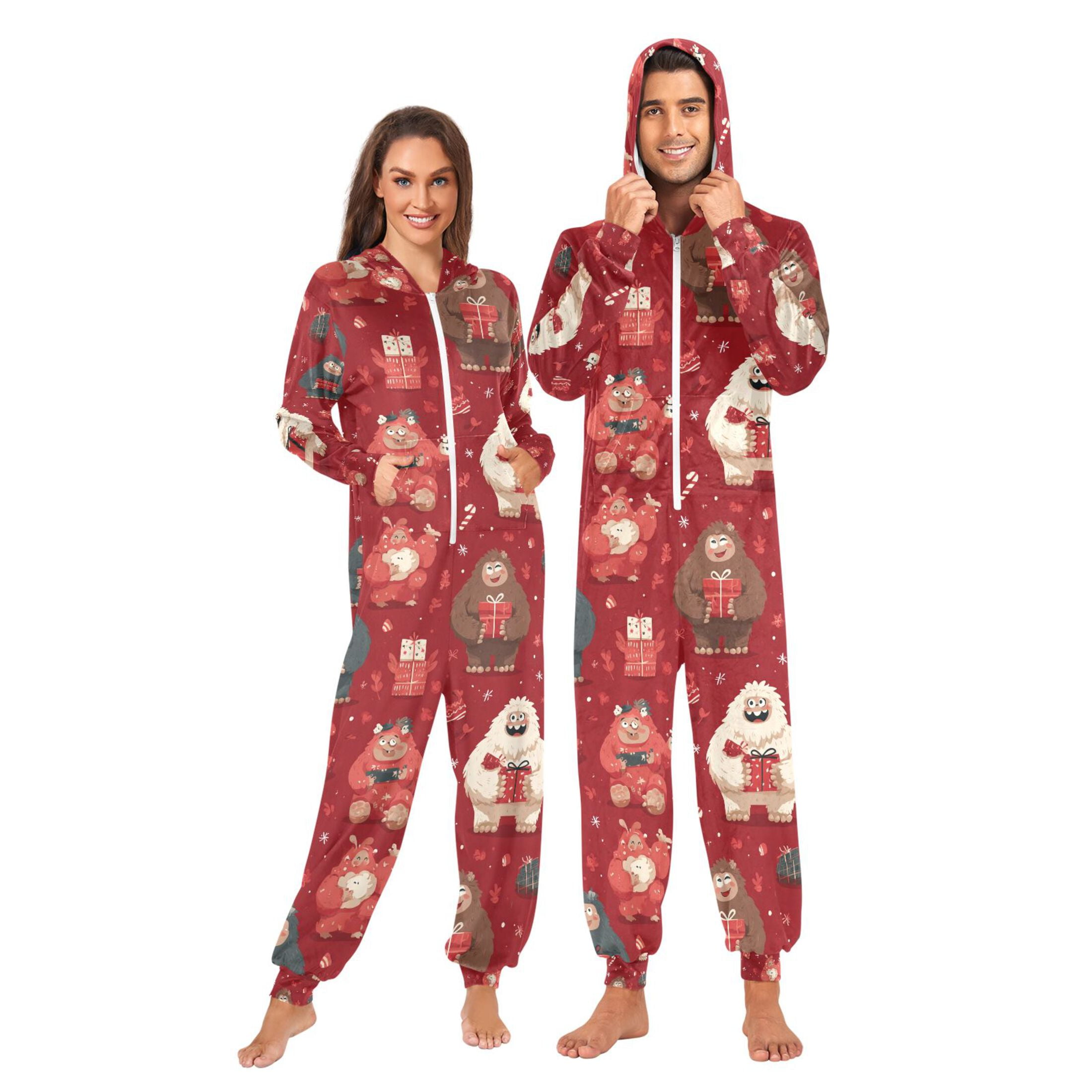 Adult Christmas Onesie Cute Yeti Zipper One-Piece Pajamas Unisex with ...