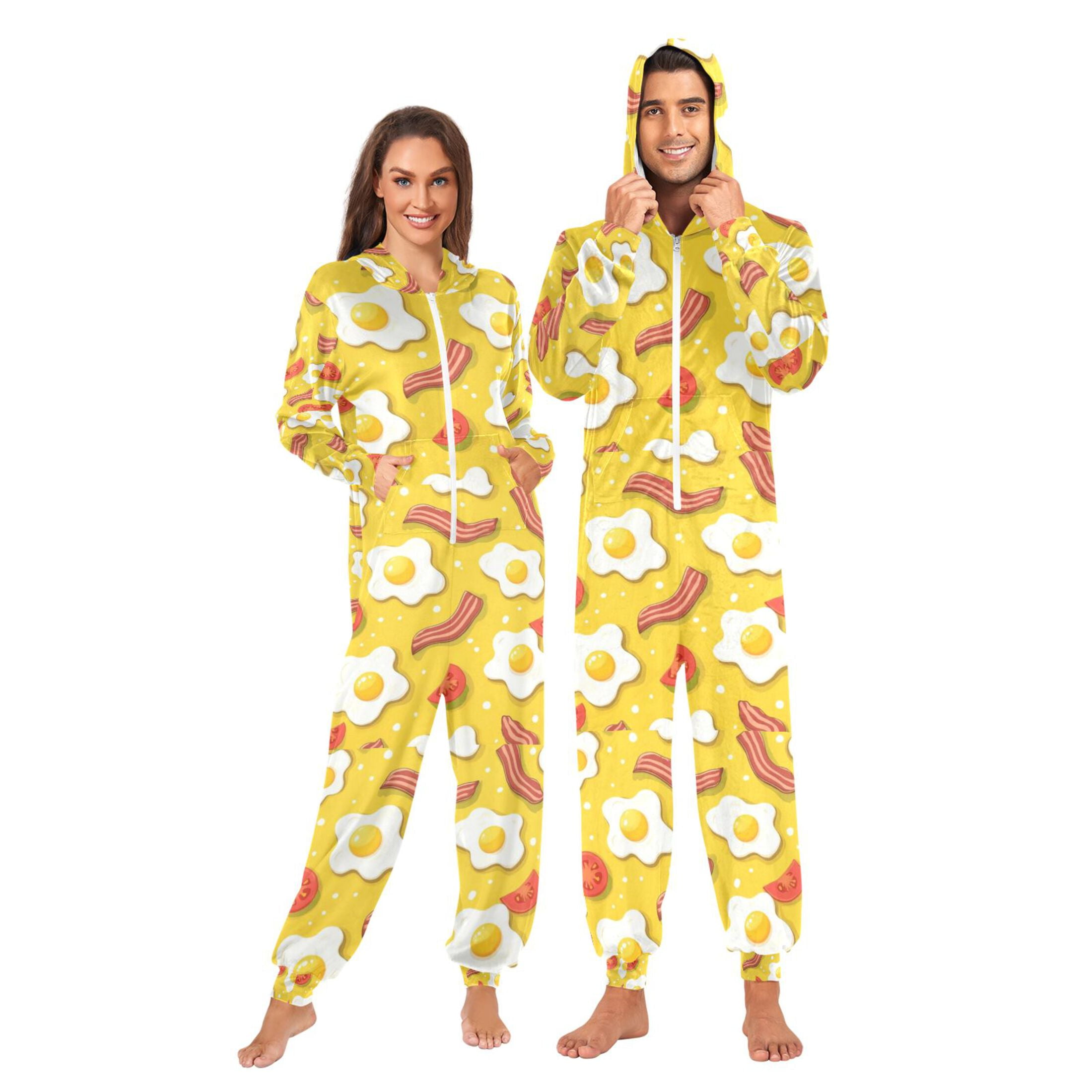 Adult Christmas Onesie Fried Eggs Bacon Tomatoes Zipper One-Piece ...