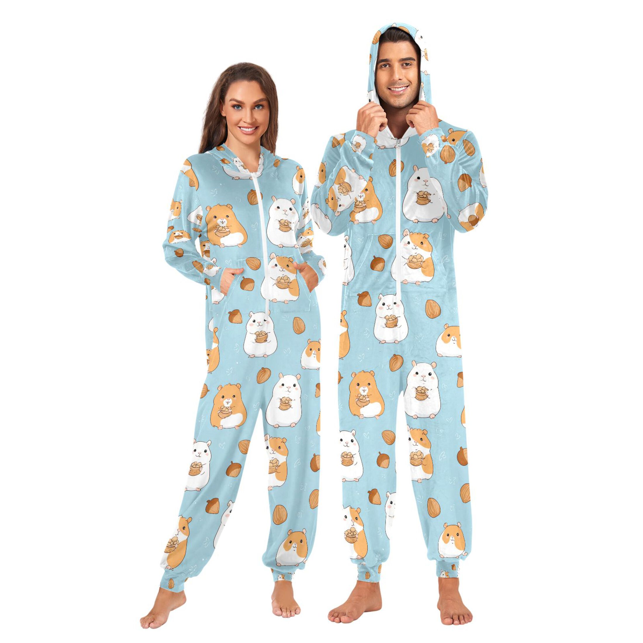Adult Christmas Onesie Hamster Eating Nuts Adult Zipper One-Piece ...