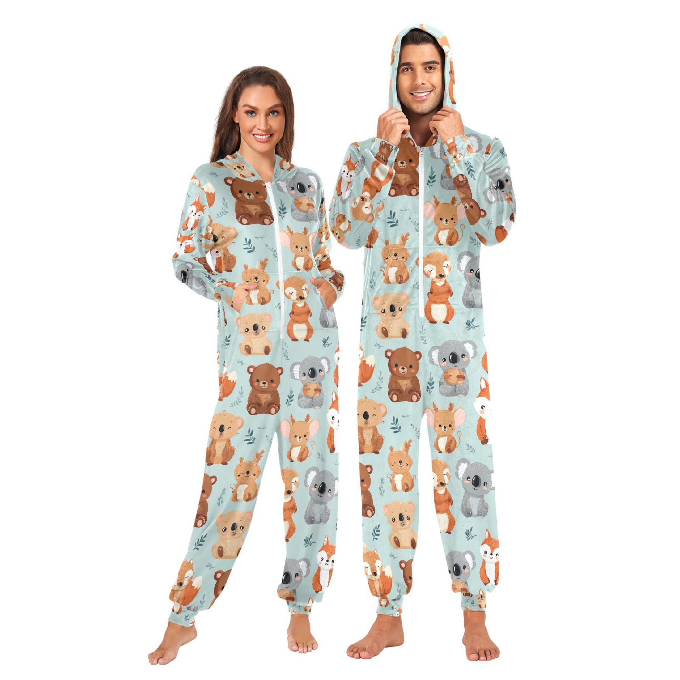 Adult Christmas Onesie Hamster Fox Koala Adult Zipper One-Piece Pajamas ...