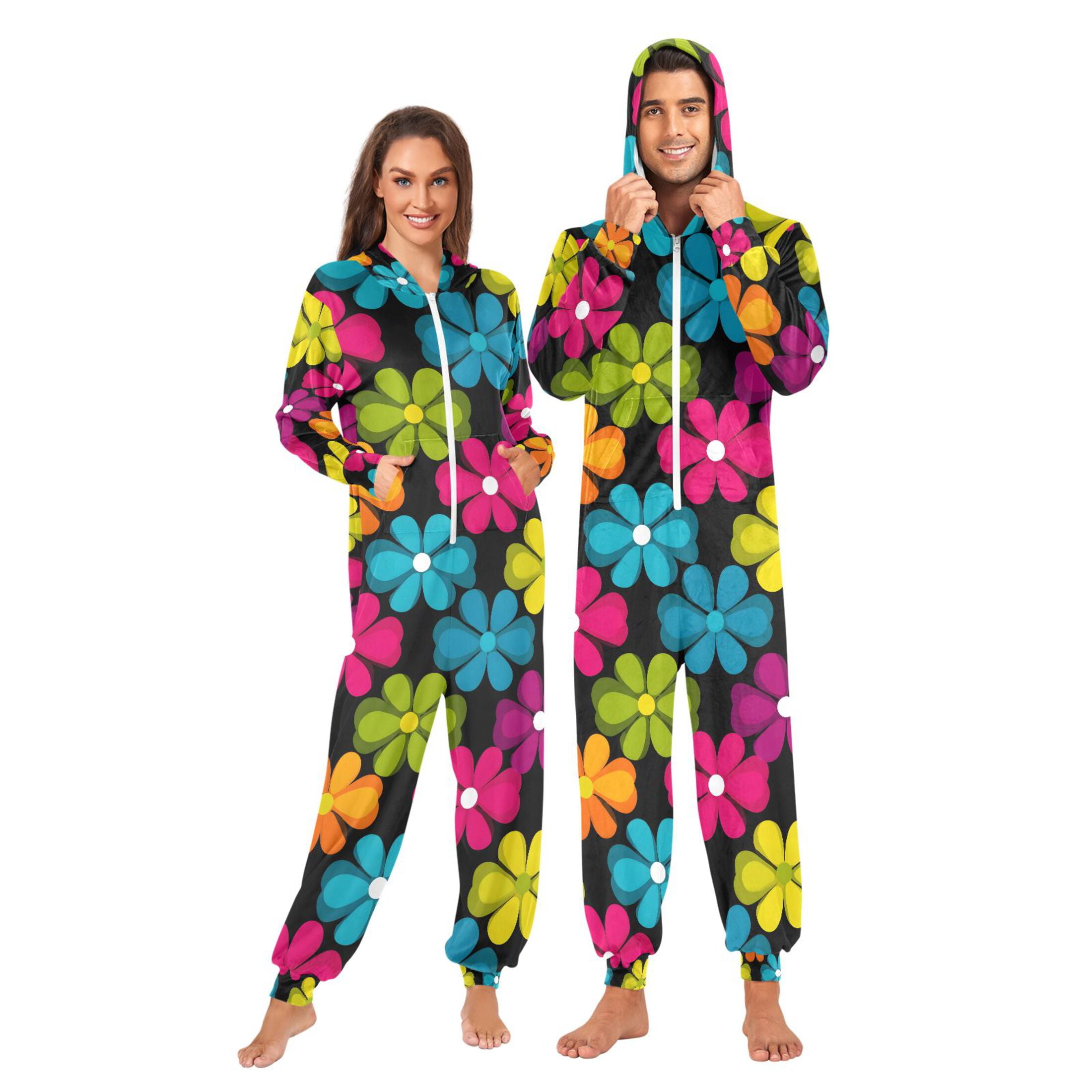 Adult Christmas Onesie Hipster Retro Style Flowers Adult Zipper One ...