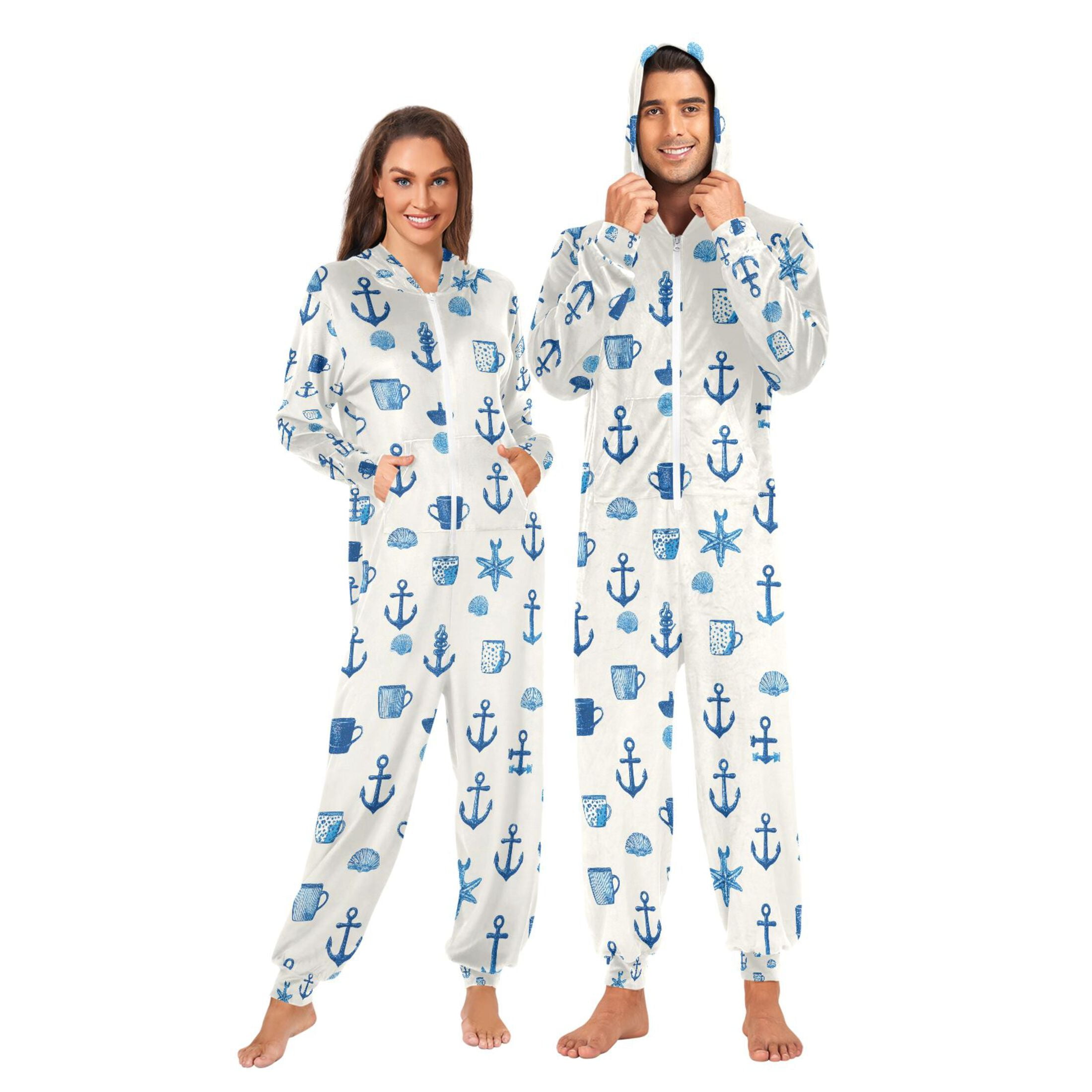 Adult Christmas Onesie Ocean Anchor Adult Zipper One-Piece Pajamas ...