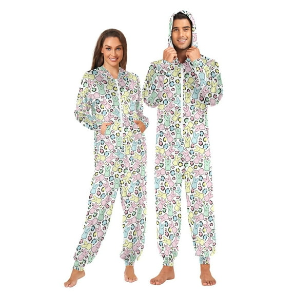 Adult Christmas Onesie Rabbit Ears Zipper One-Piece Pajamas Unisex with ...