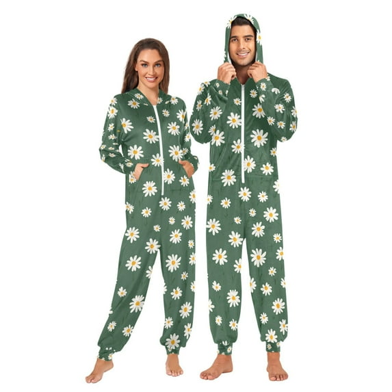 Adult Christmas Onesie Simple Daisy Adult Zipper One-Piece Pajamas ...