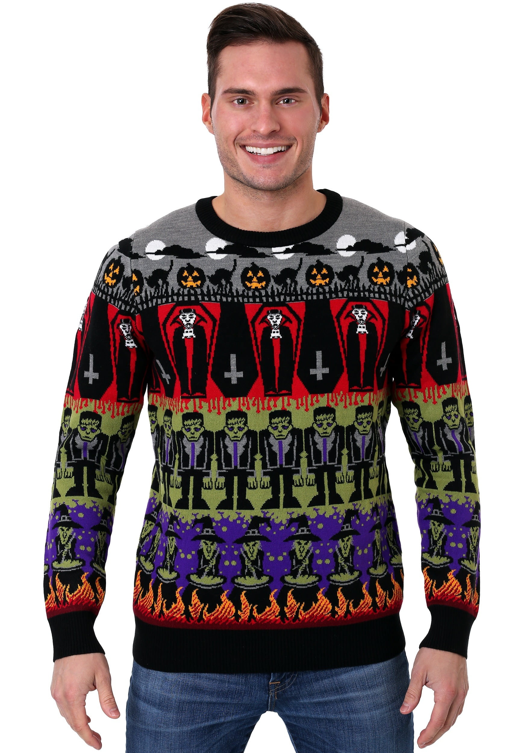 Adult Classic Horror Monsters Fair Isle Halloween Sweater - Walmart.com