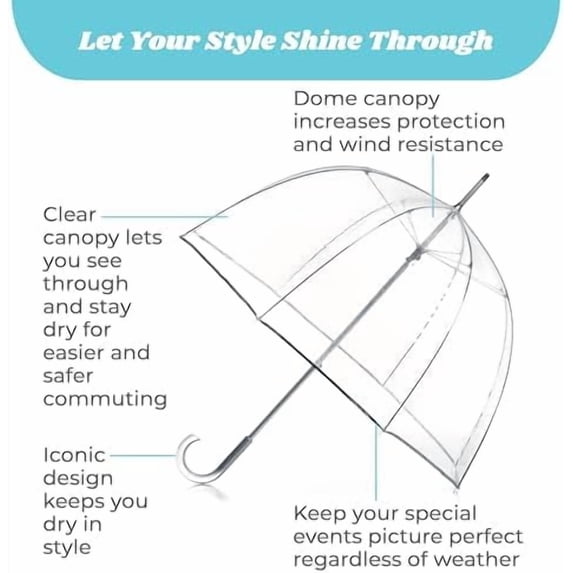 Adult Clear Bubble Umbrella with Dome Canopy and Lightweight Wind and ...