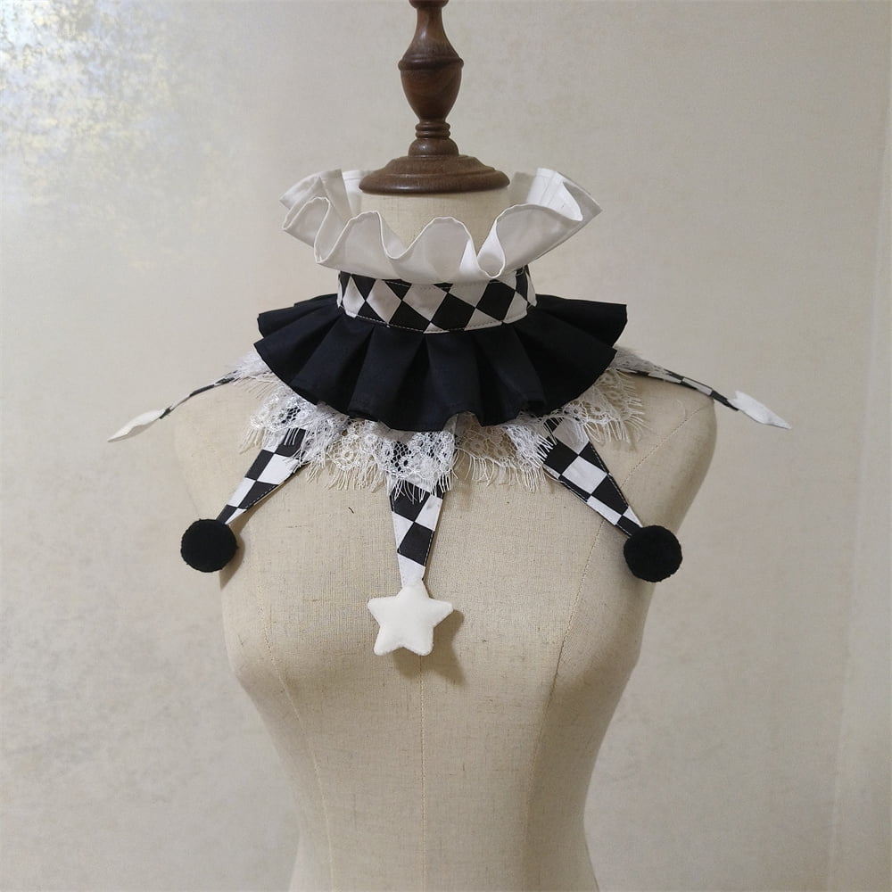 Adult Clown Collar Vintage Layered Ruffle Neck Collar Halloween Pointed ...