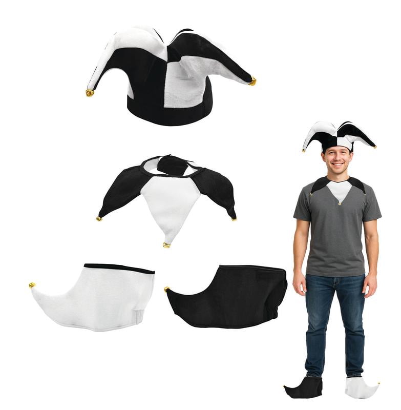 Adult Clown Court Jester Hat Collar Shoes Joker Accessories Set Costume ...