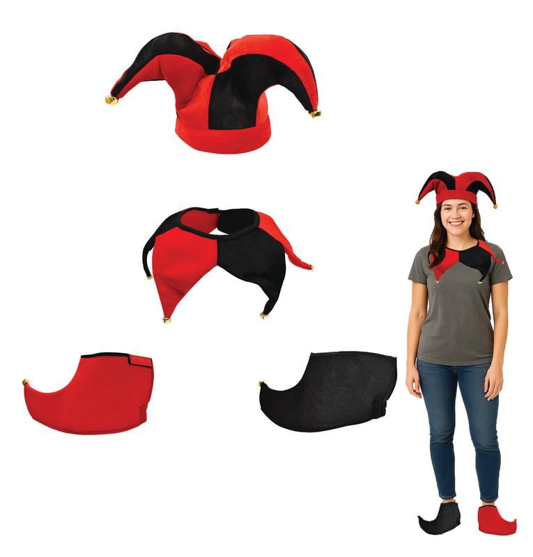 Adult Clown Court Jester Hat Collar Shoes Joker Accessories Set Costume ...
