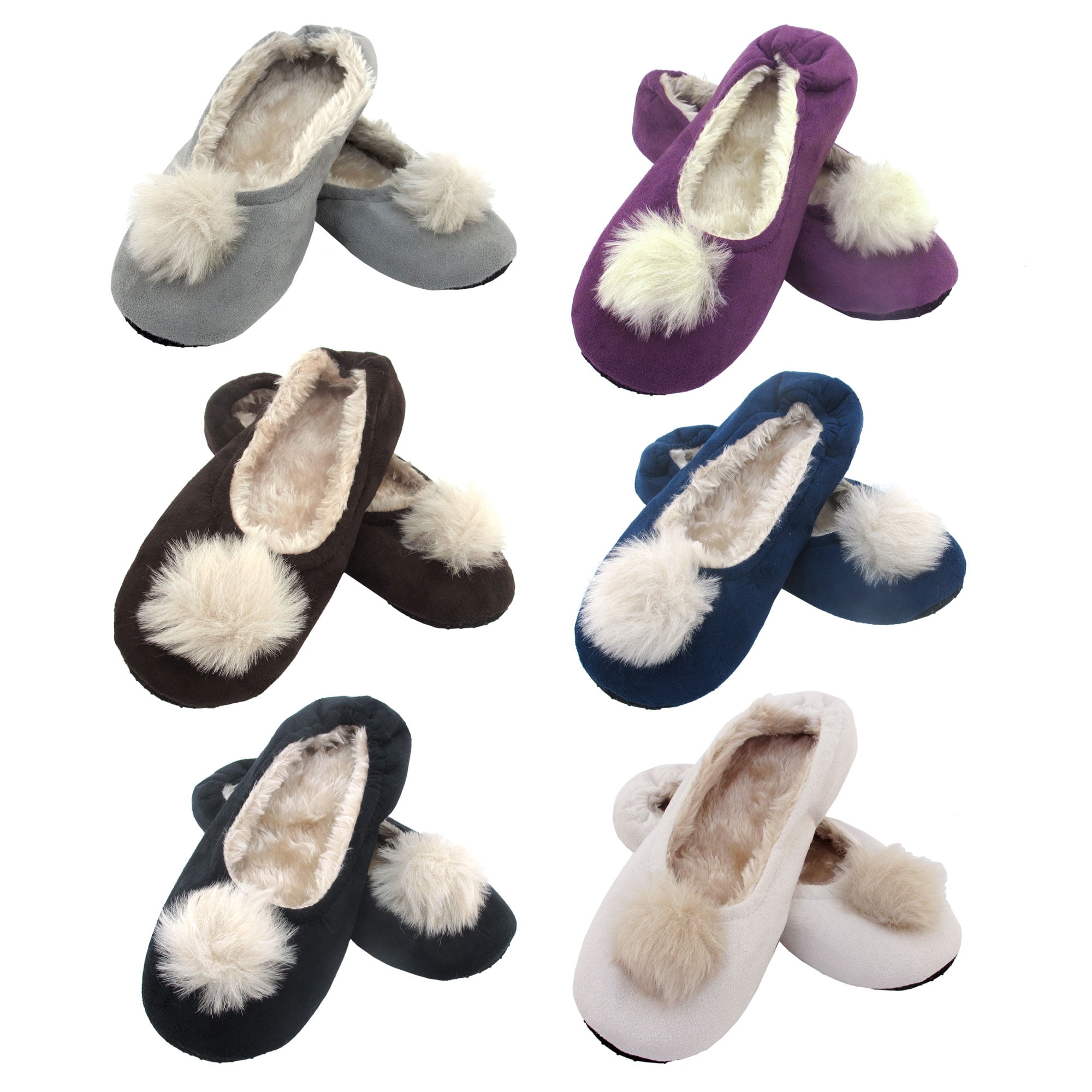 Adult Comfy Warm Fuzzy Rabbit Pompom NonSkid Home Slippers - 6 Pairs ...