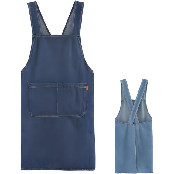 Adult Cotton Apron with Front Pockets, Cross-Back Kitchen Apron for Men ...