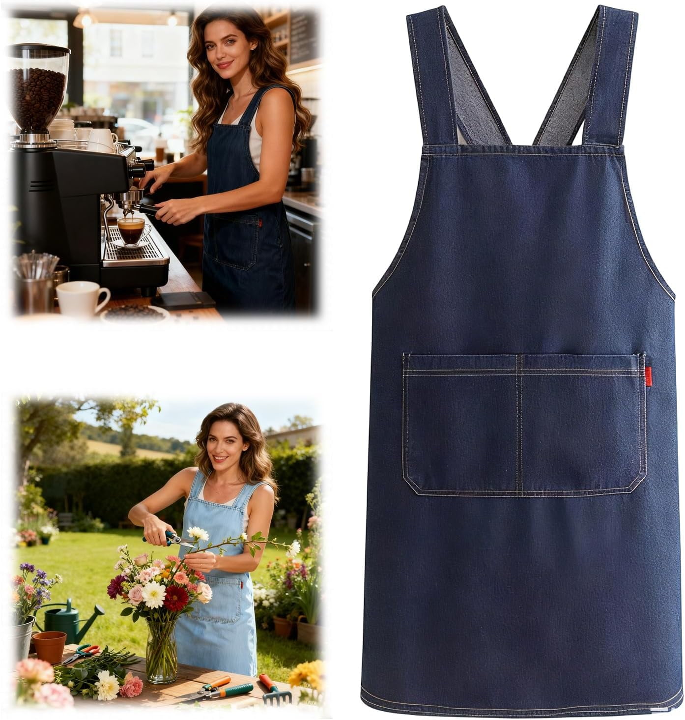 Adult Cotton Kitchen Apron with Front Pocket, Lightweight Denim-Style ...