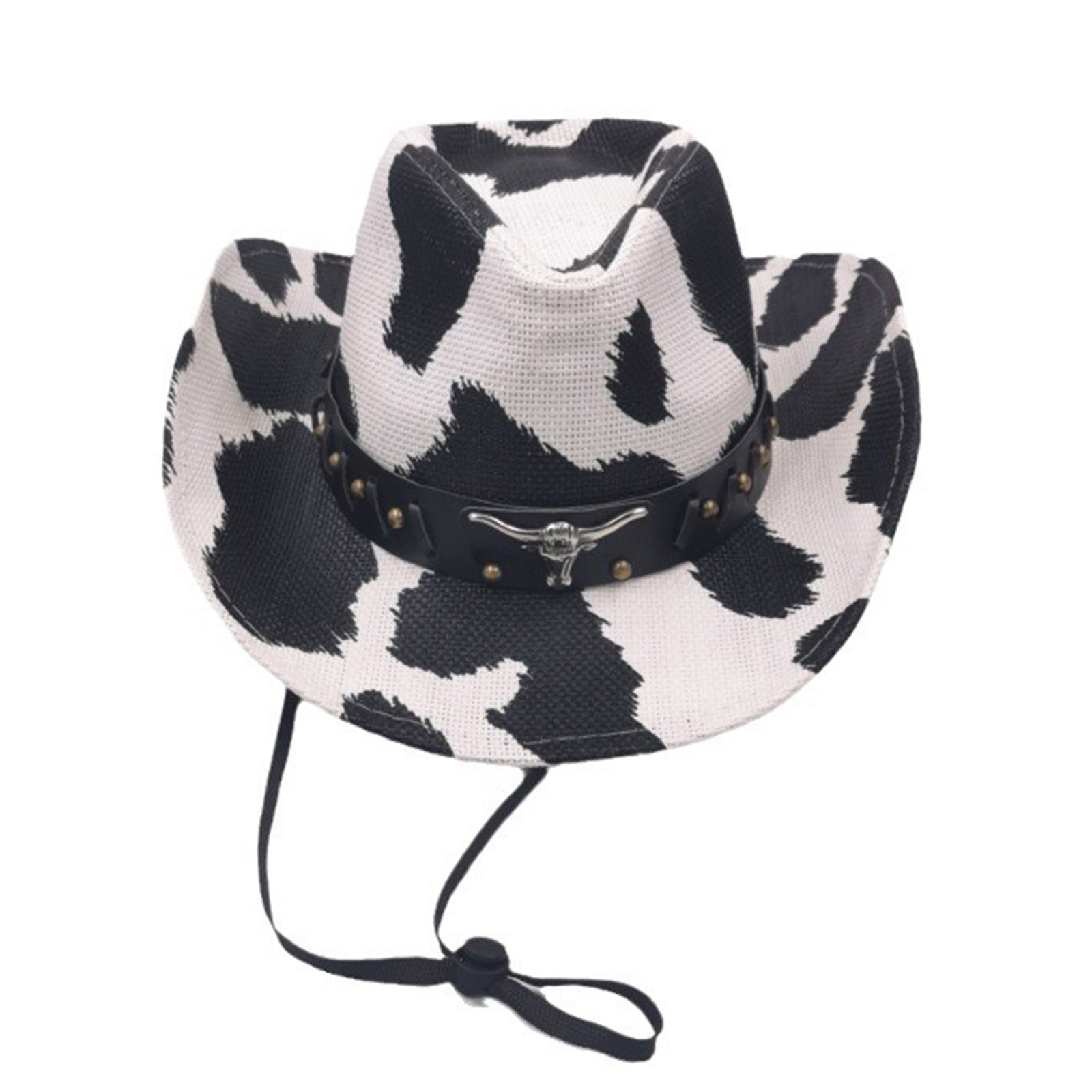 Adult Cowboy Hat with Cow Pattern Eye Catching Ethnic Cowgirl Hat Model ...