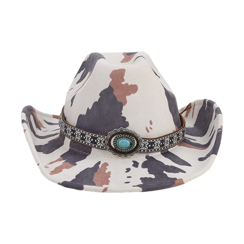 Adult Cowboy Hat with Cow Print Pattern for Woman Western Cowboy Hat ...