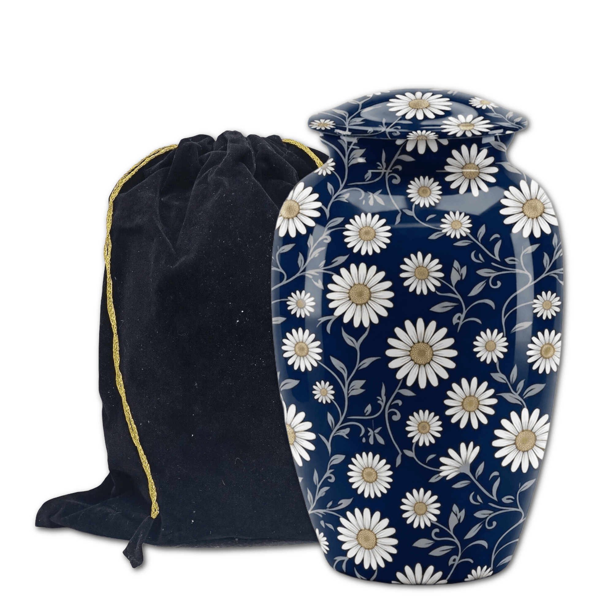 Adult Cremation Urn for Human Ashes - Large Blue Floral Aluminum ...