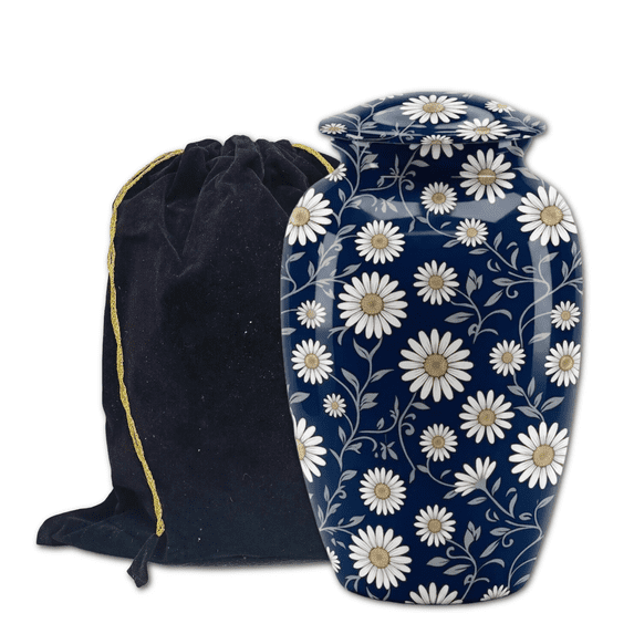 Adult Cremation Urn for Human Ashes - Large Blue Floral Aluminum ...