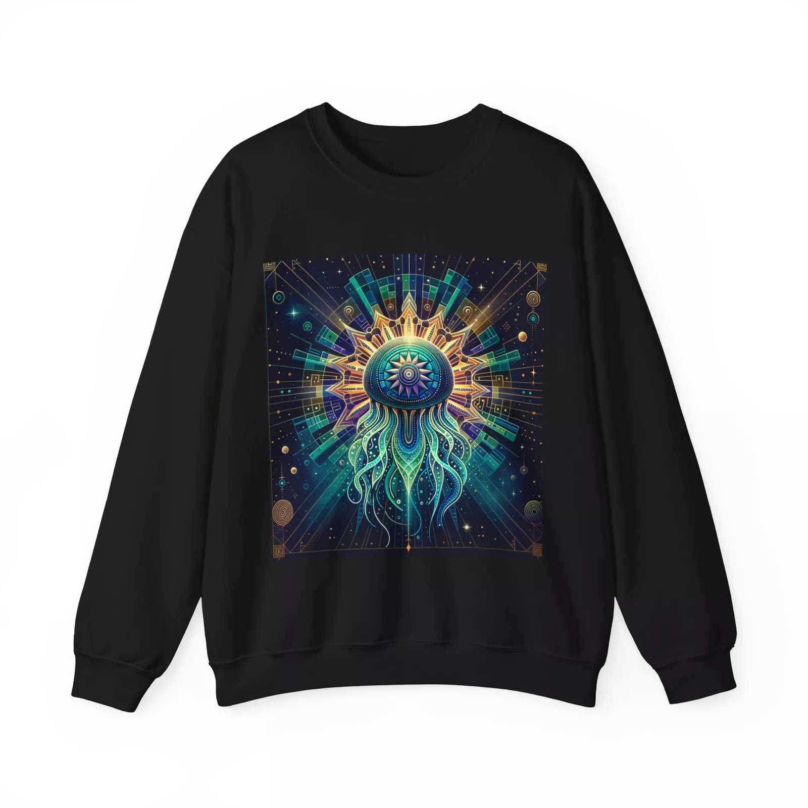 Adult Crewneck Sweatshirt Cosmic Jellyfish Sunburst Art Deco Vintage ...