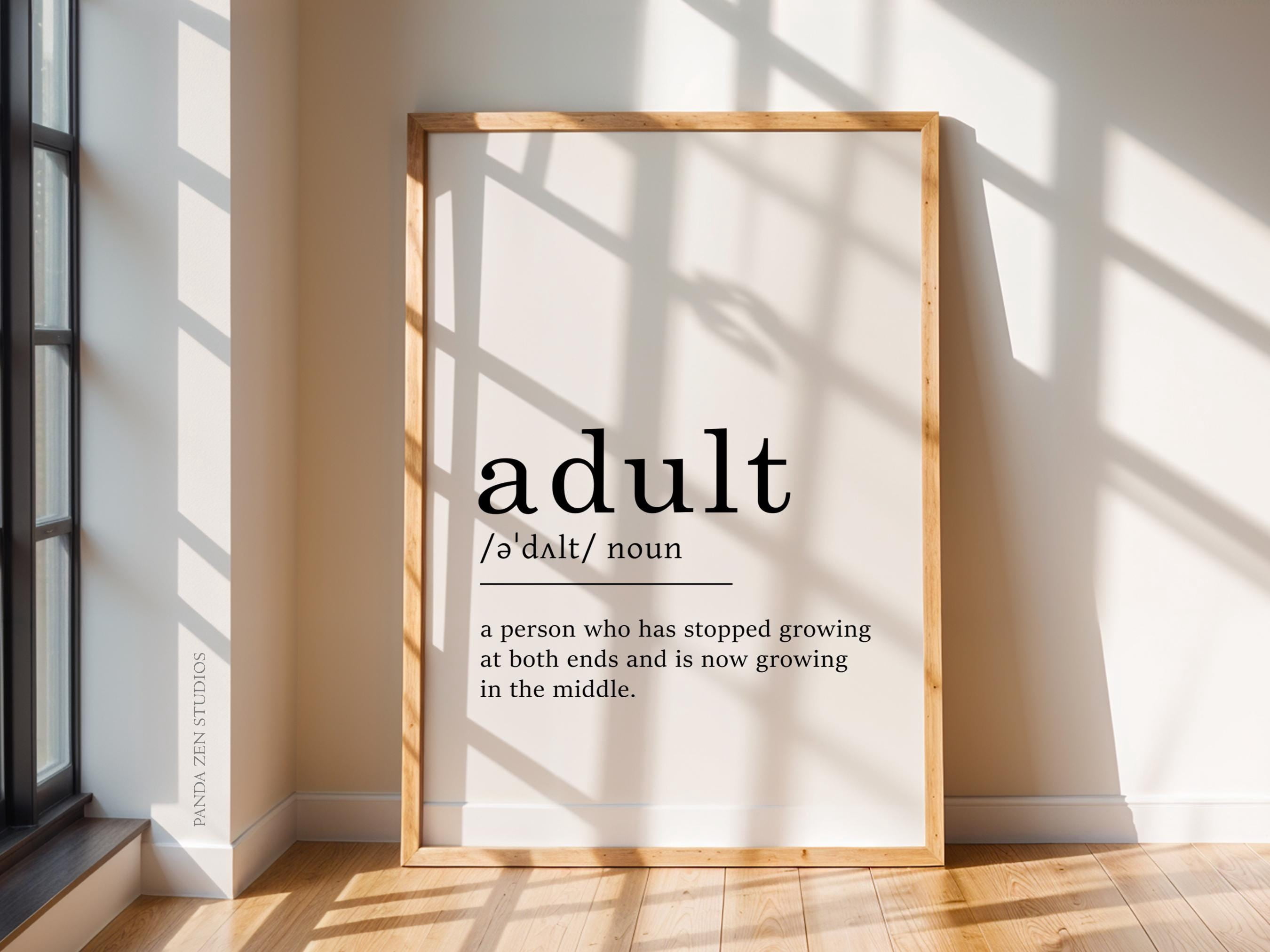 Adult Definition Print, Mature Humor Poster Vintage Style Wall Decor ...