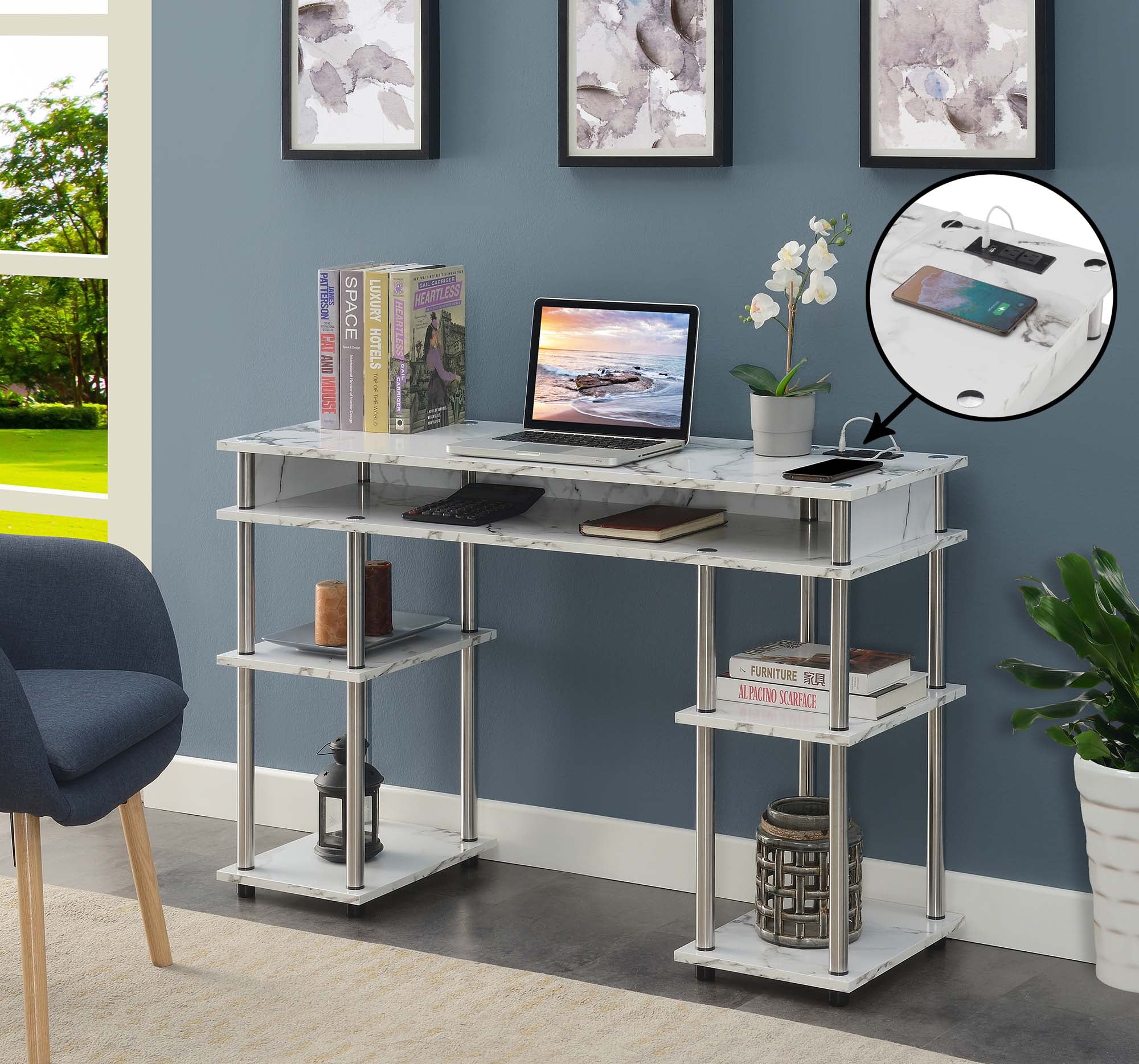 Adult, Designs2Go No Tools 30 in. Tall Student Desk w/ Charging Station ...