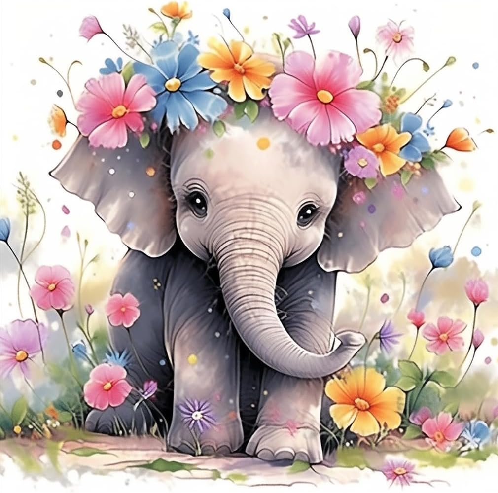Adult Diamond Painting Set - 5D Diamond Art Set "Baby Elephant Wearing ...