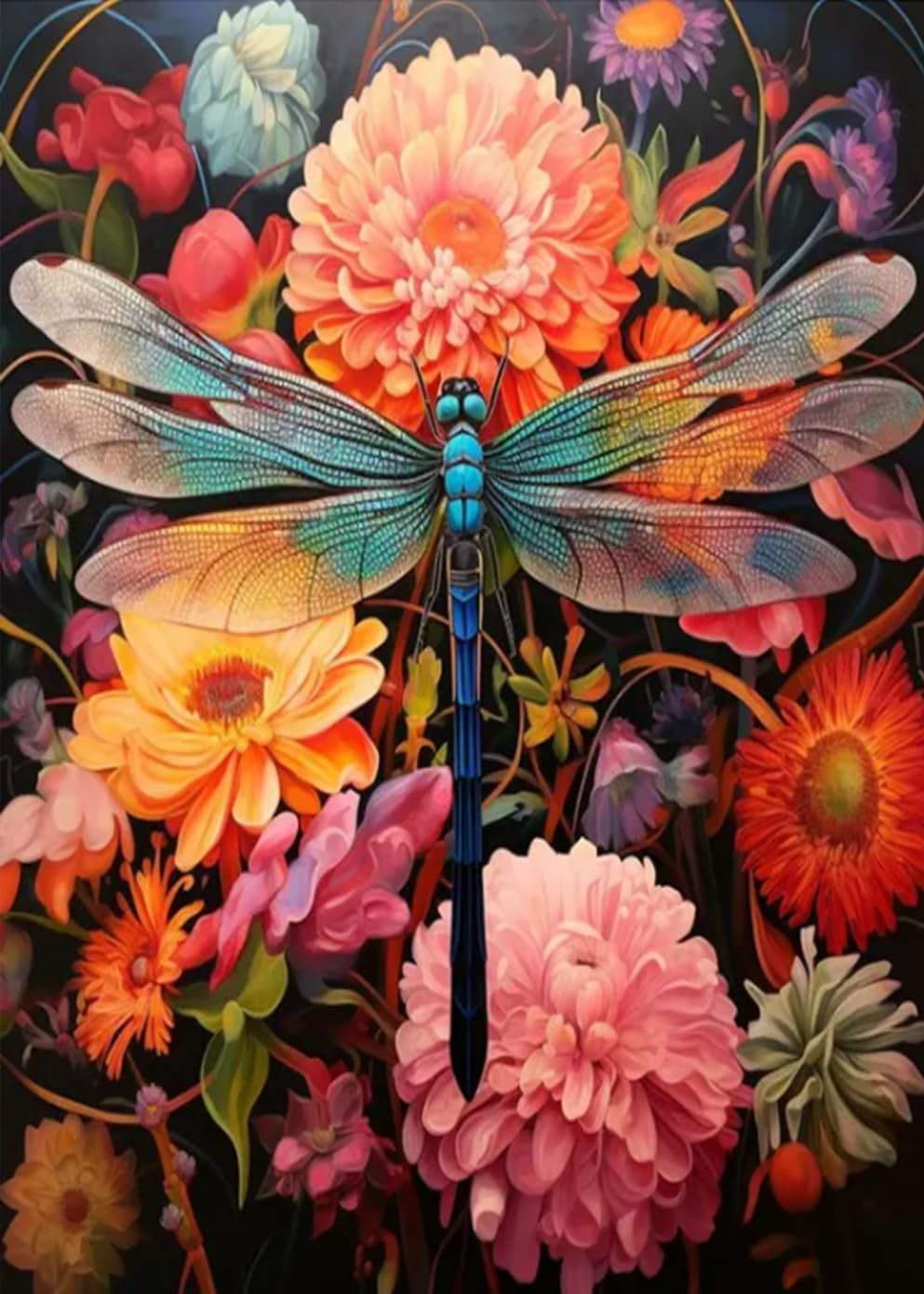 Adult Diamond Painting Set - 5D Diamond Art Set "Dragonfly and Flower ...