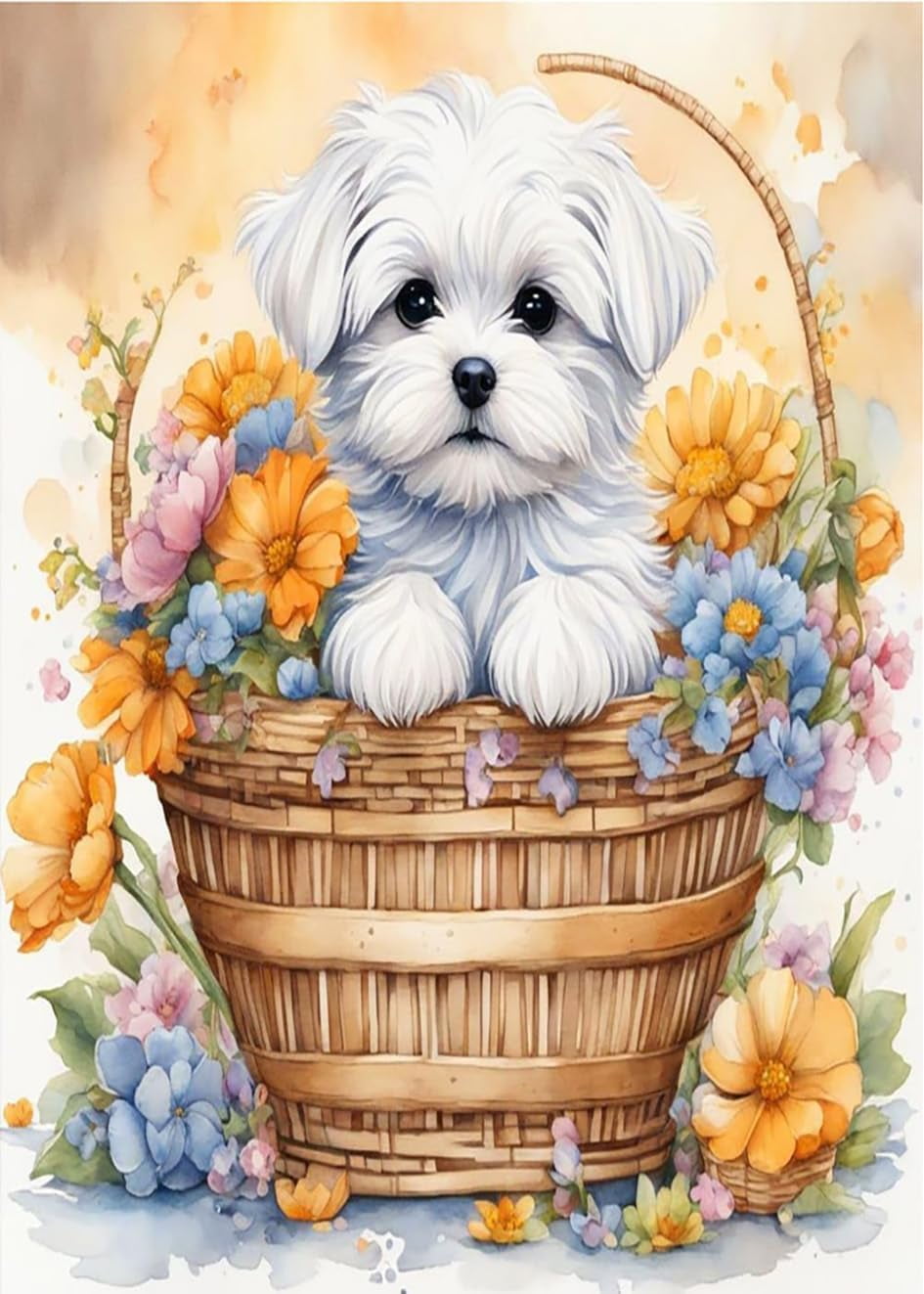 Adult Diamond Painting Set - 5D Diamond Art Set "Flower Basket Dog ...