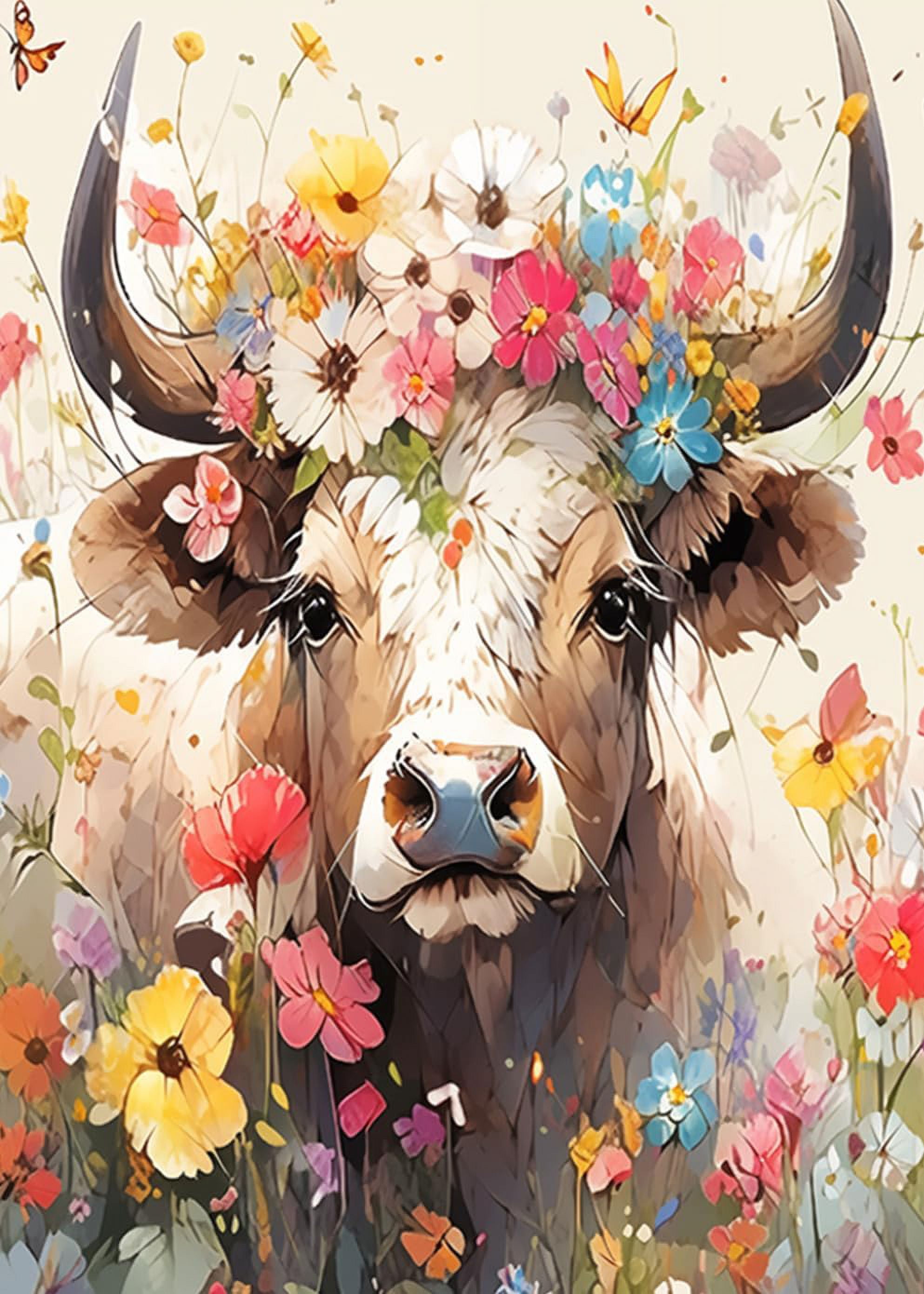 Adult Diamond Painting Set - 5D Diamond Art Set "Flowers and Cows" for ...