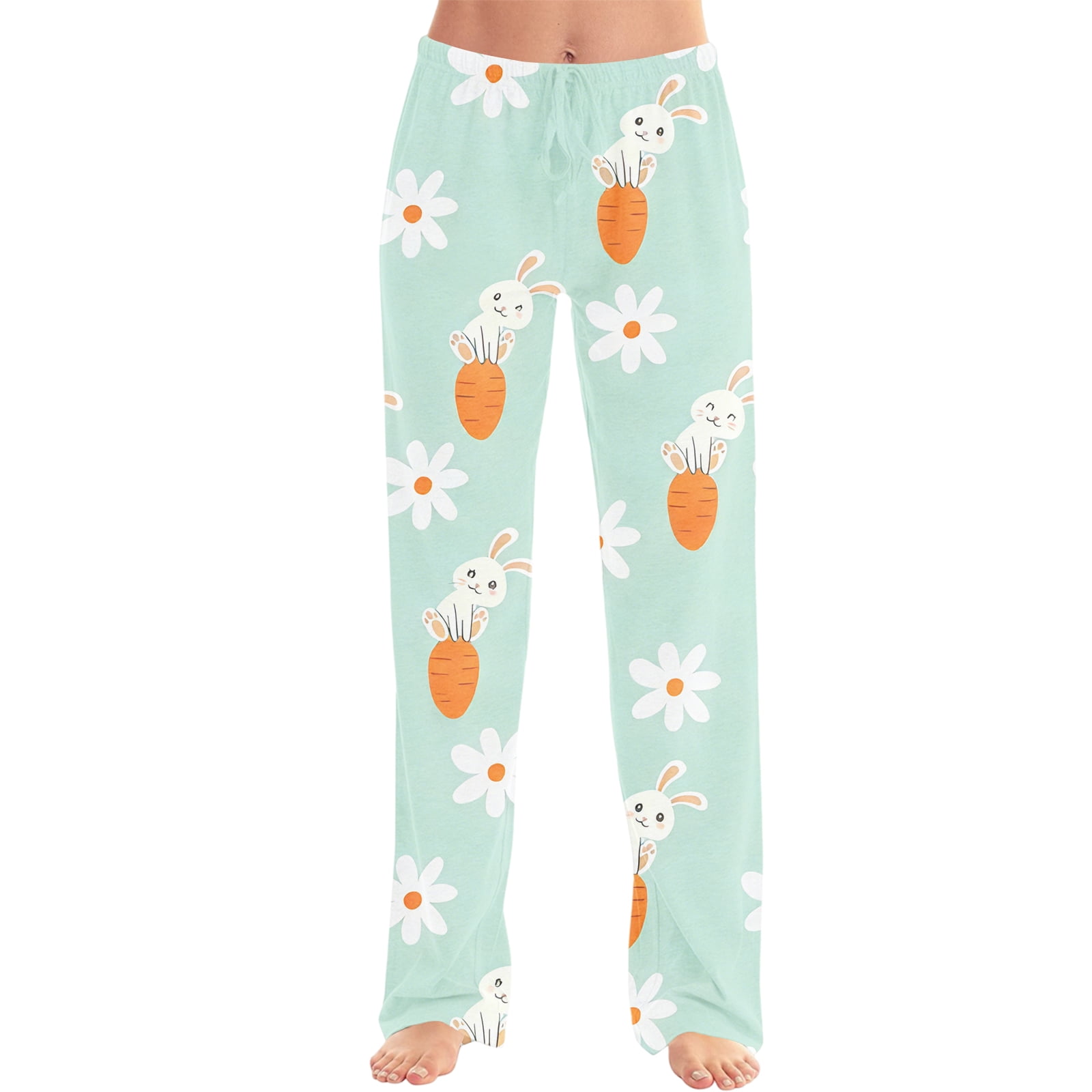 Adult Easter Pajamas Stretch Waist Drawstring Spring Pjs Cute Bunny ...