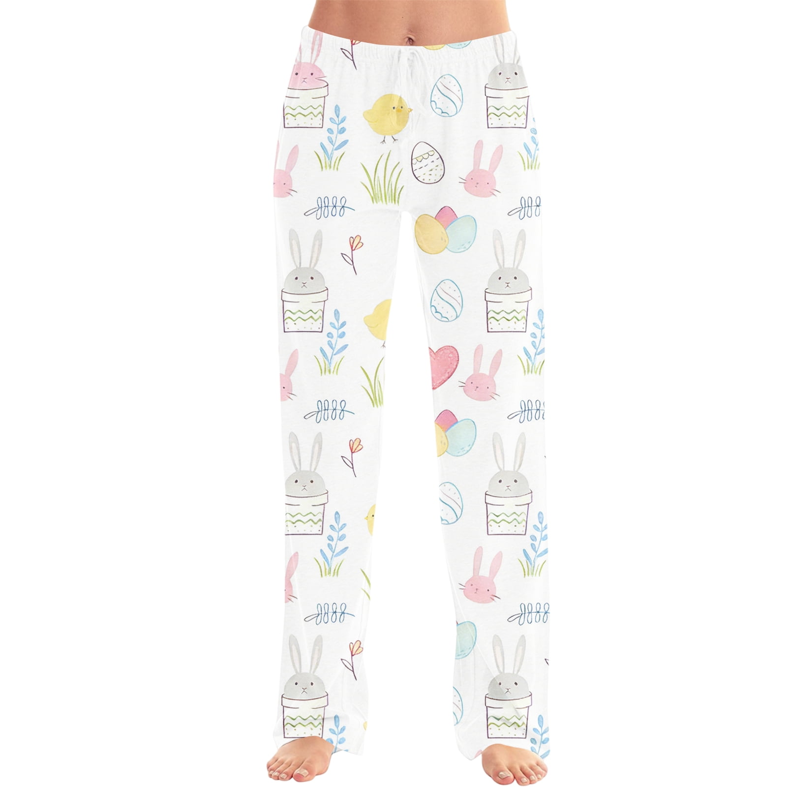 Adult Easter Pajamas Stretch Waist Wide Leg Lounge Sleepwear Cute Bunny ...