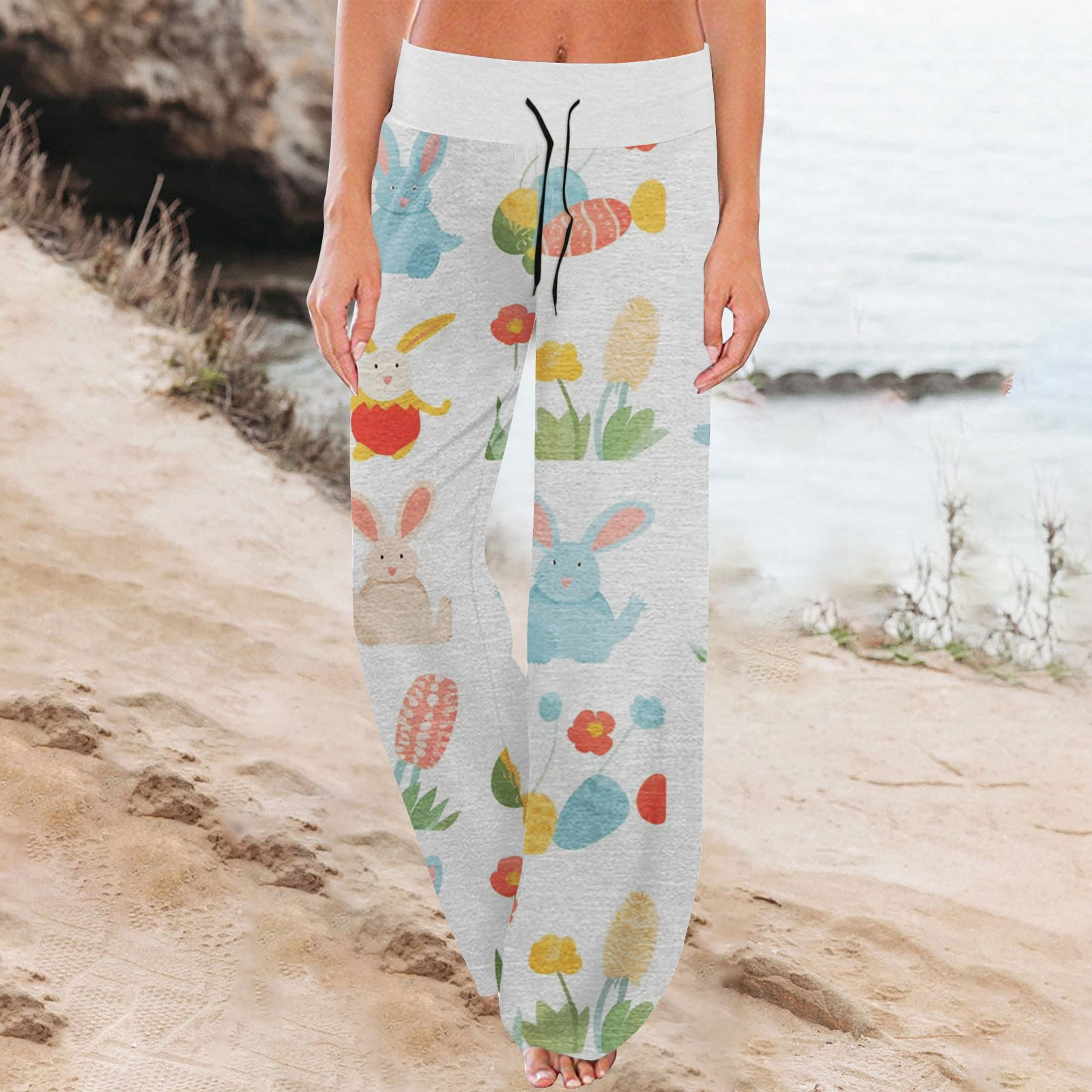 Adult Easter Pajamas Stretch Waist Wide Leg Spring Pjs Cute Rabbit ...