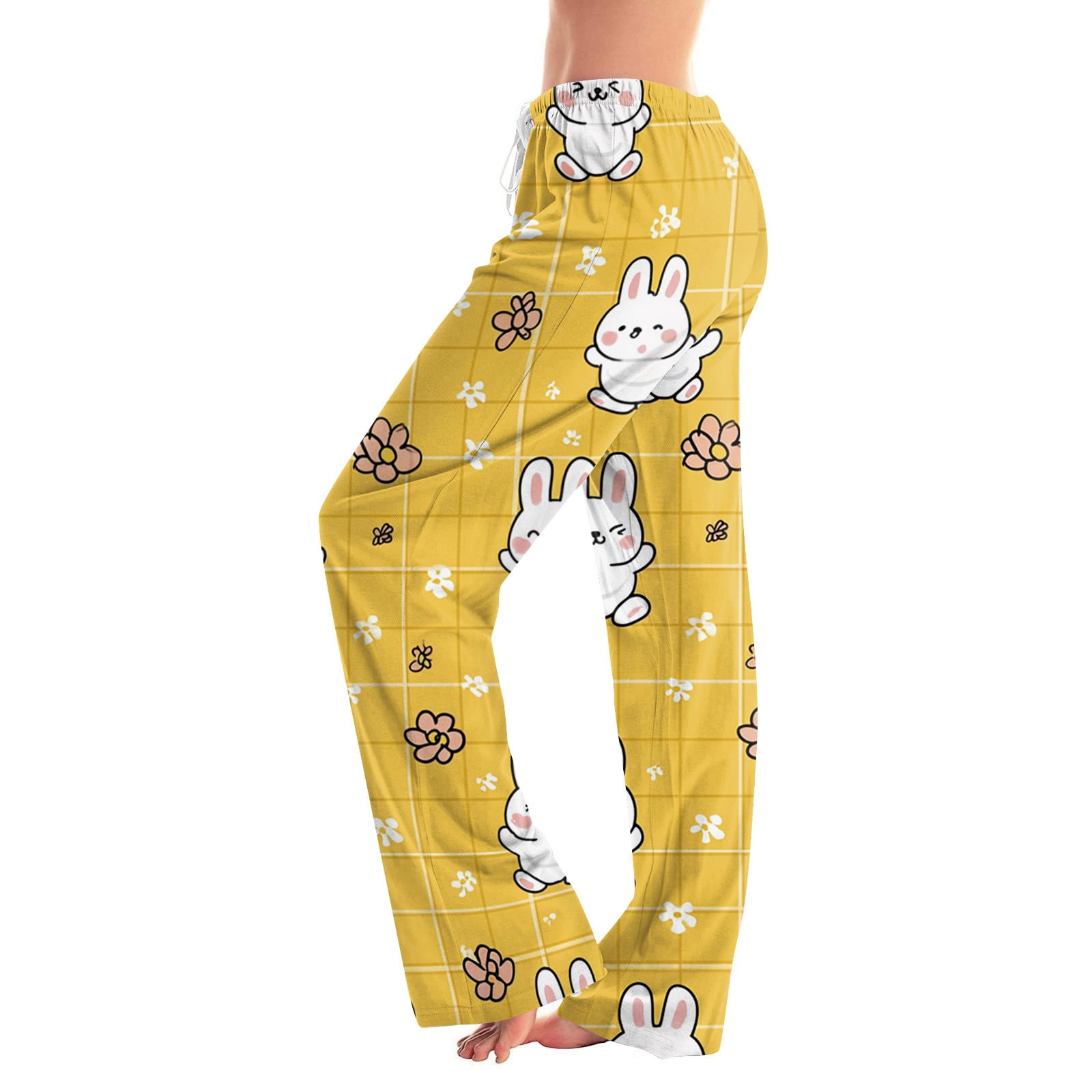 Adult Easter Pajamas Stretch Waist Wide Leg Spring Pjs Funny Bunny ...