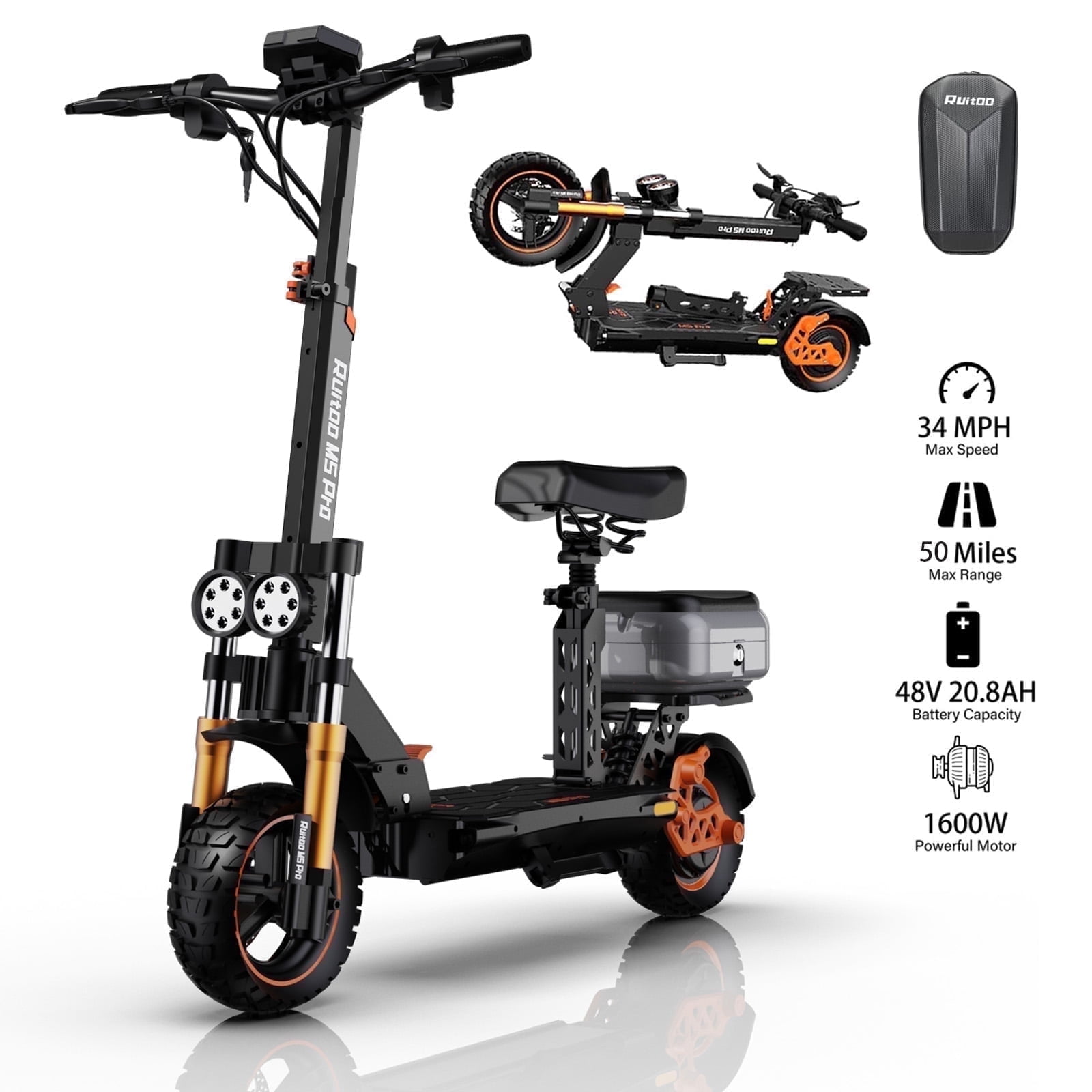 Adult Electric Scooter, 50 Miles Range,34 Mph Top Speed, 11"/10" Off ...