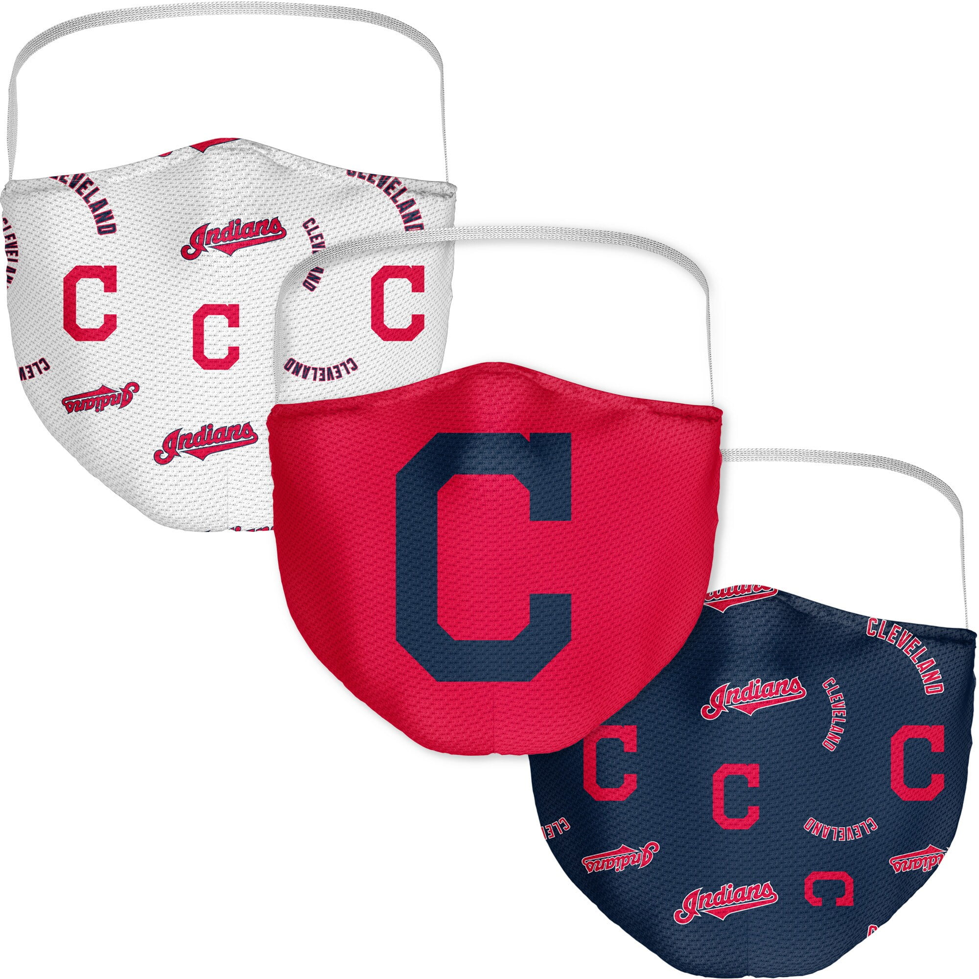 Adult Fanatics Cleveland Indians All Over Logo Face Covering 3-Pack ...