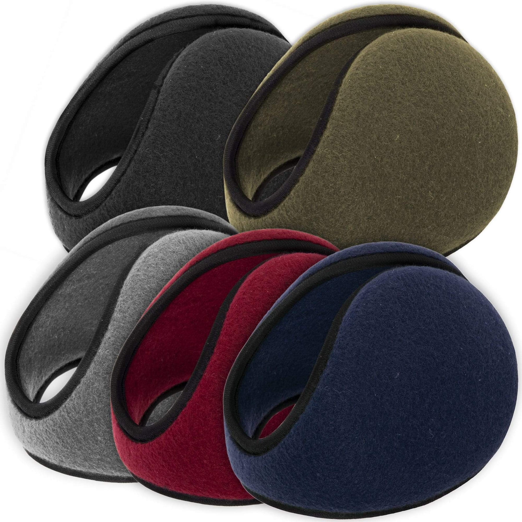 5-Pack Fleece Ear Muffs - Black, Grey, Red, Green, Navy for Adults ...