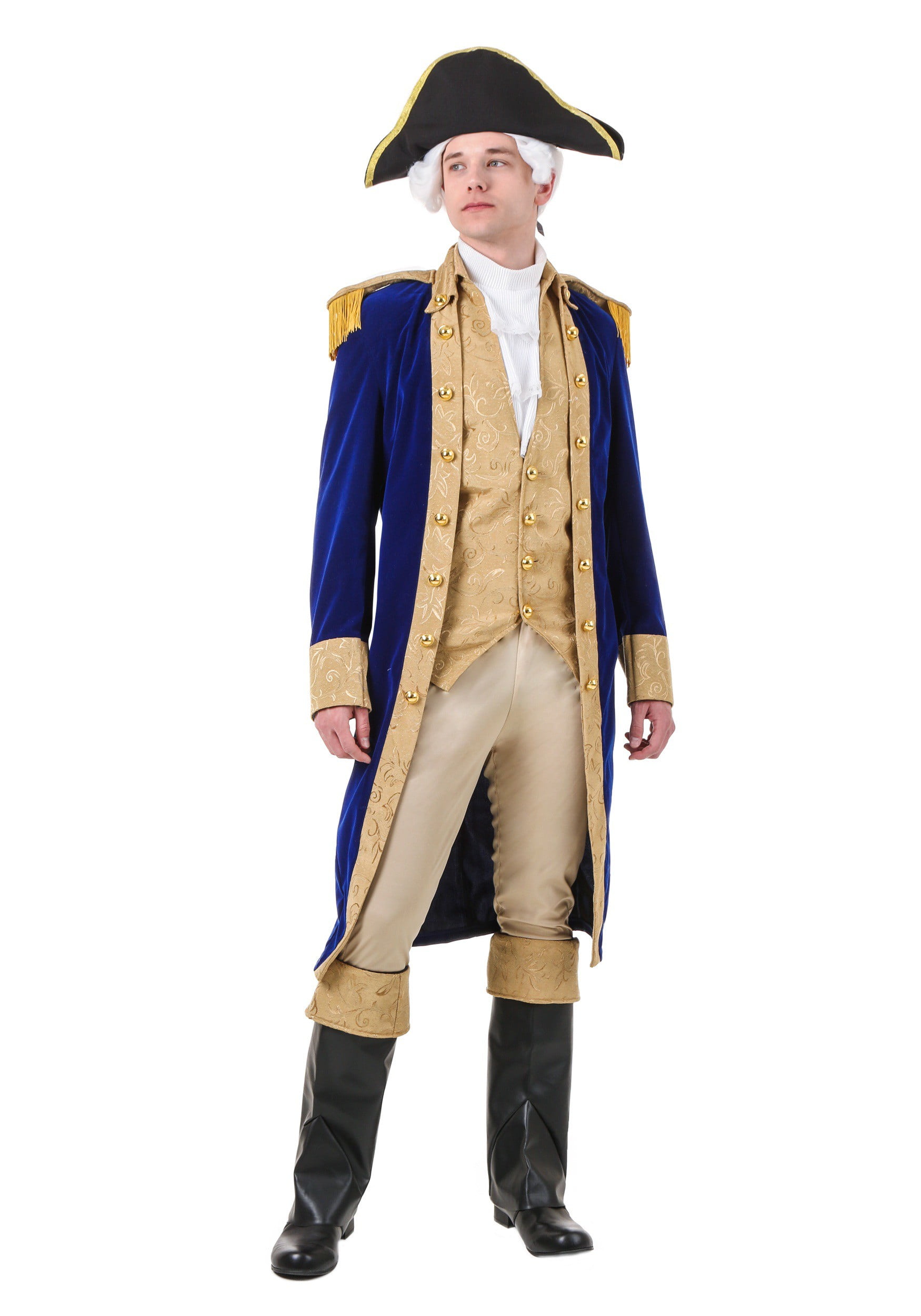 George Washington Adult Costume with Blue Jacket, Gold Detailing, and ...
