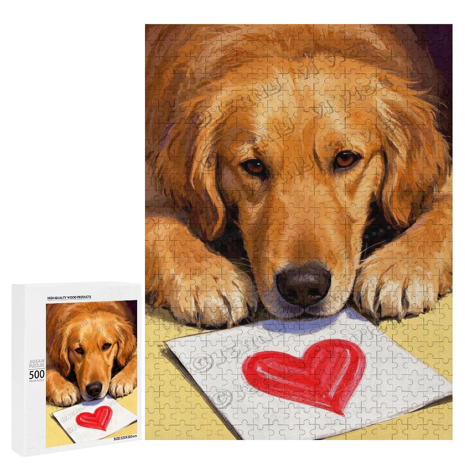 Adult Golden Retriever With Heart Love Wooden Puzzle, 500 Pieces ...