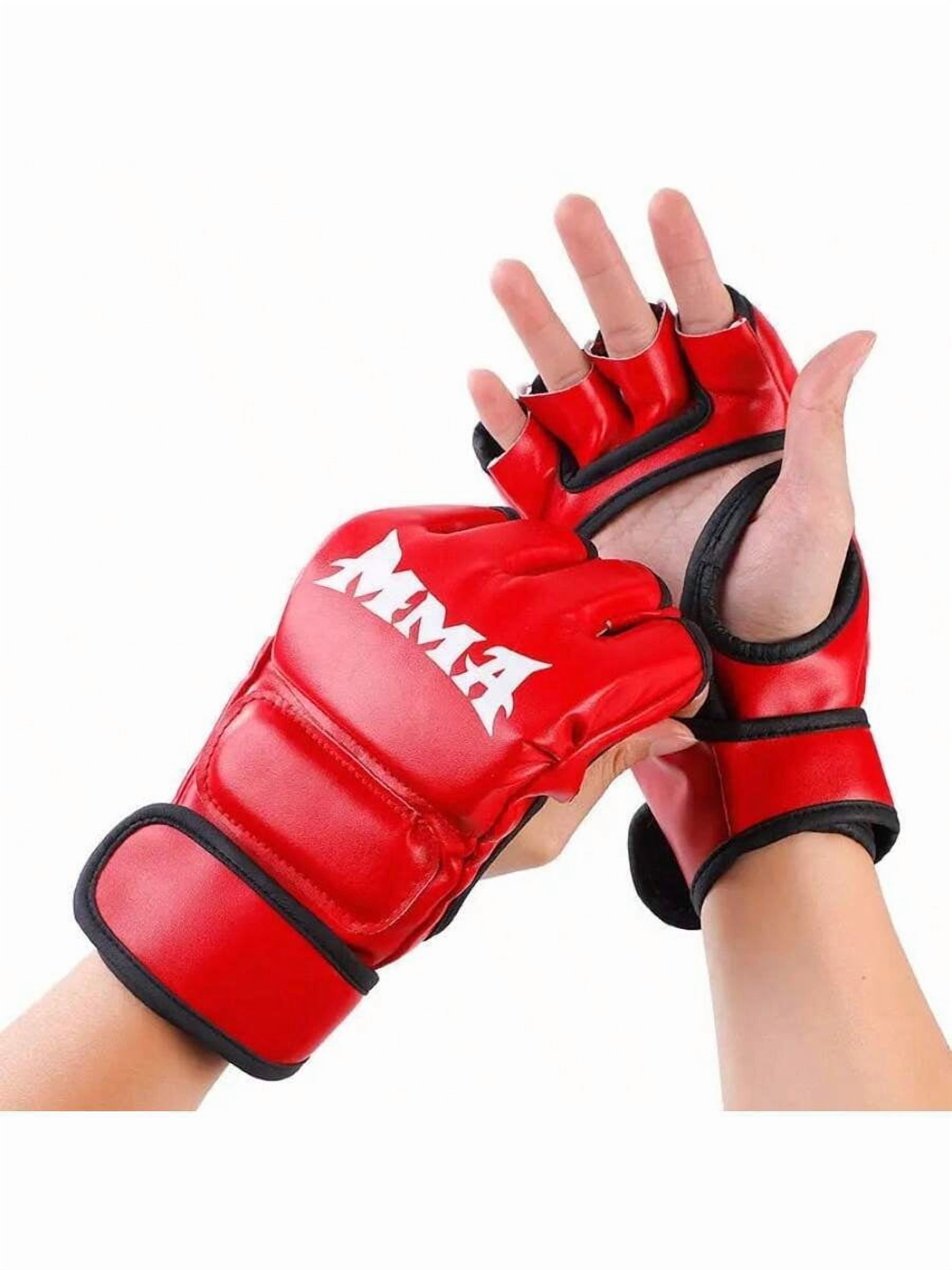 Adult Half-Finger MMA Boxing Gloves - PU Adjustable Wrist Training Gear ...