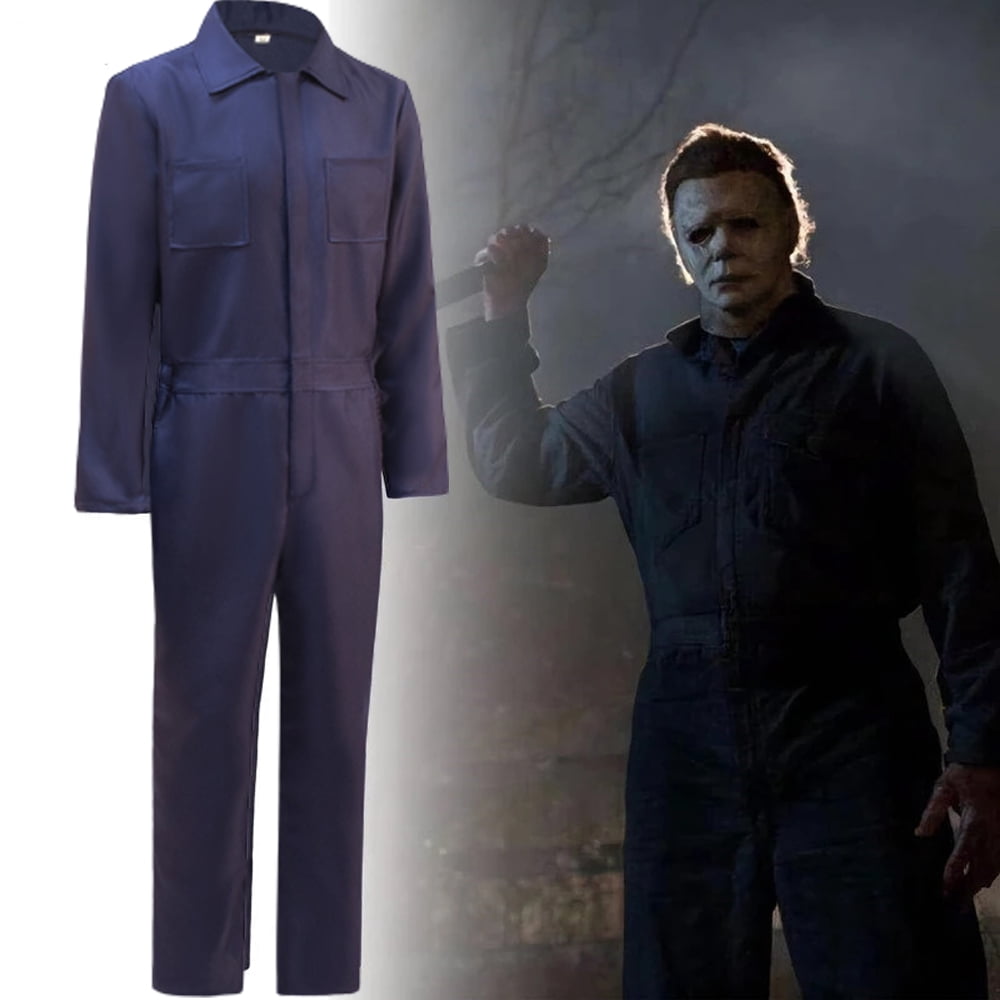 Adult Halloween killer costume, deep-sea army blue work suit, toy knife ...