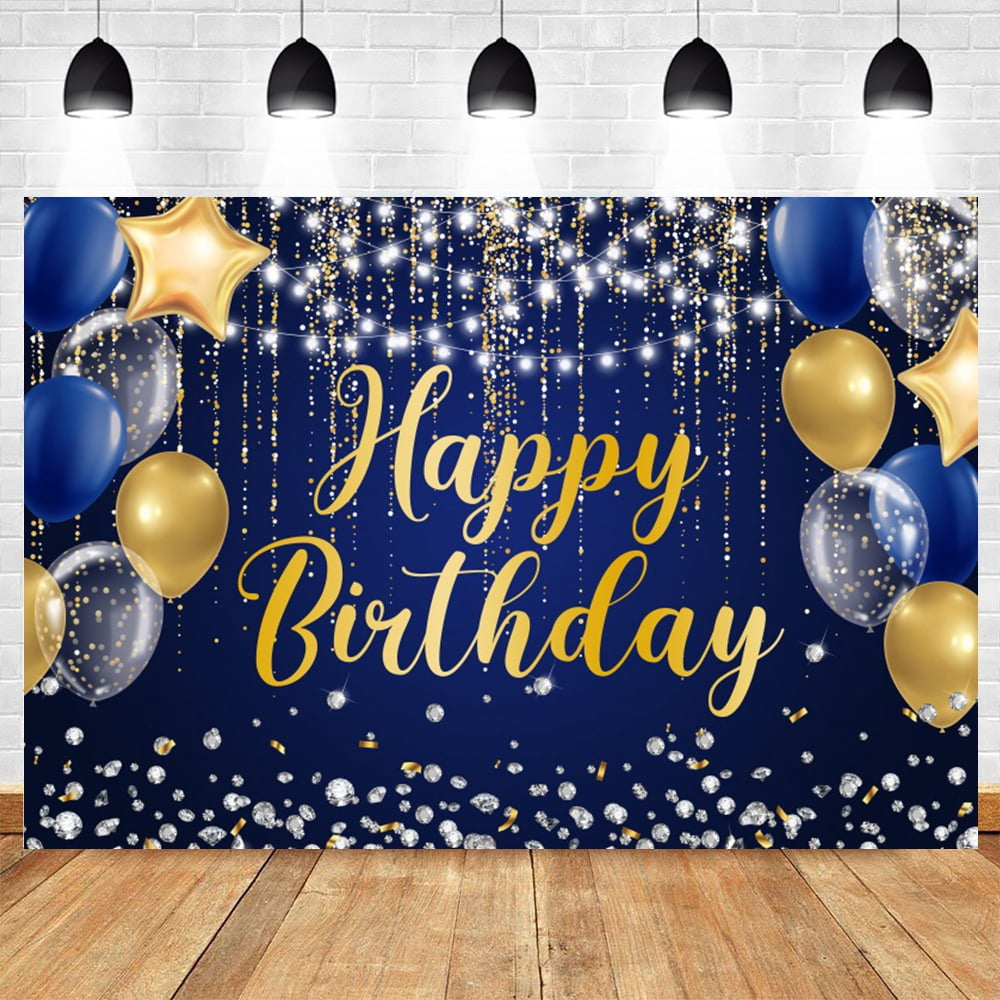 Adult Happy Birthday Party Backdrop for Photography Golden Glitter ...