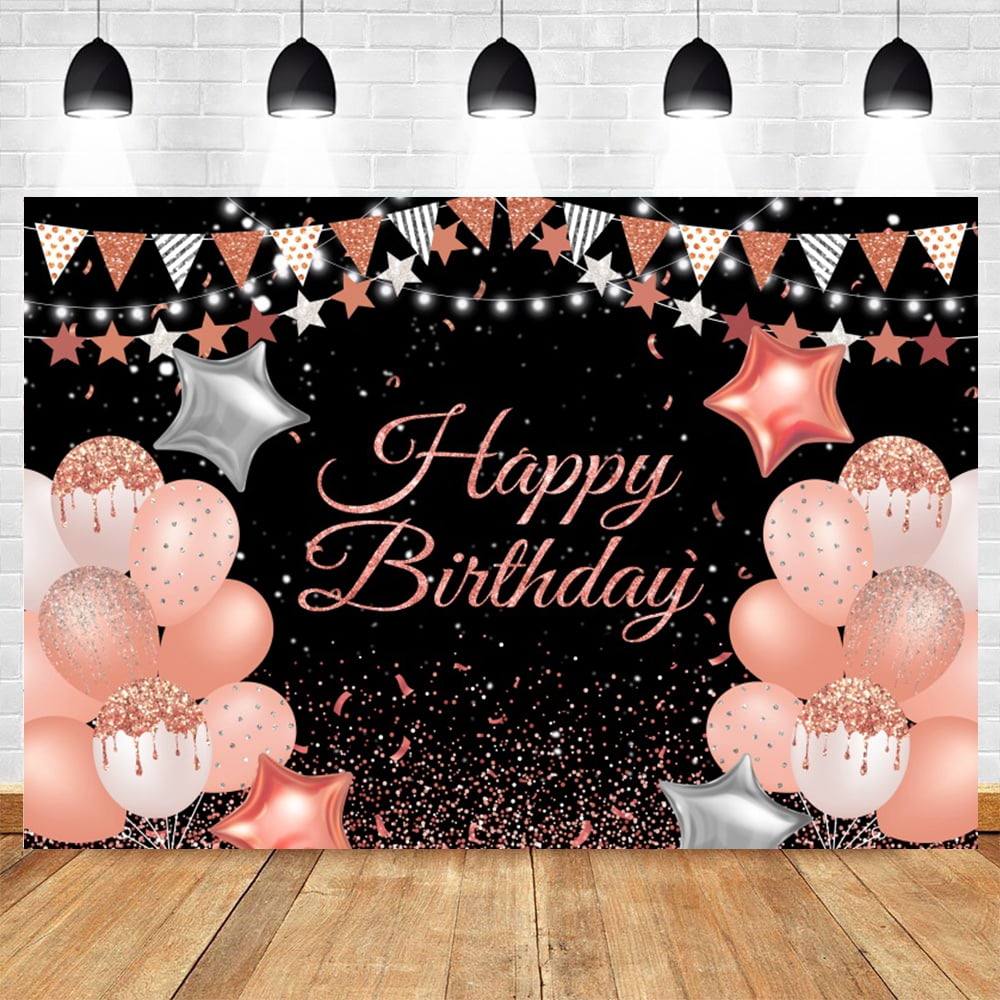 Adult Happy Birthday Party Backdrop for Photography Golden Glitter ...