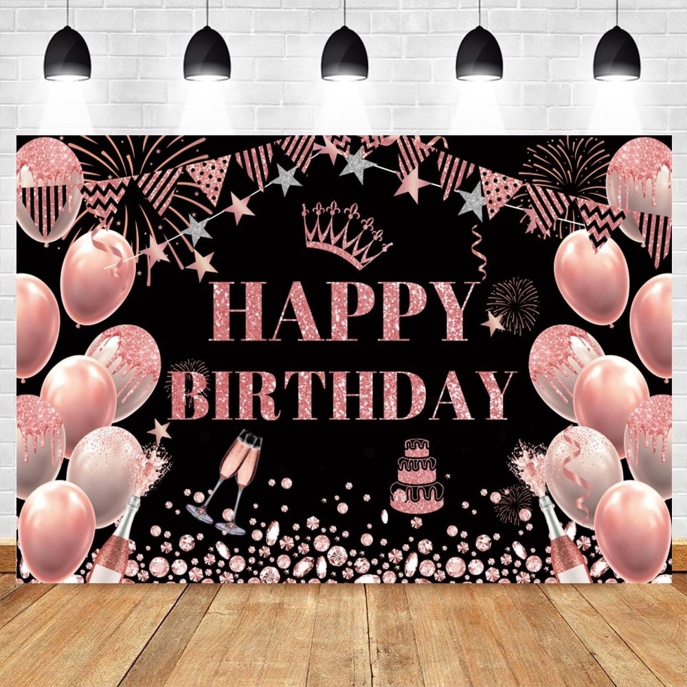 Adult Happy Birthday Party Backdrop for Photography Golden Glitter ...