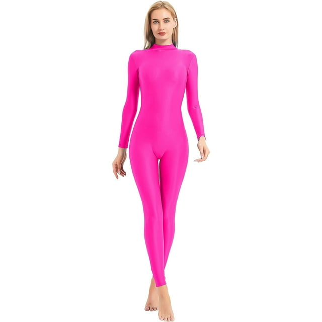 Adult High Neck Zip One Piece Unitard Full Body Leotard Bodycon Jumpsuit For Women
